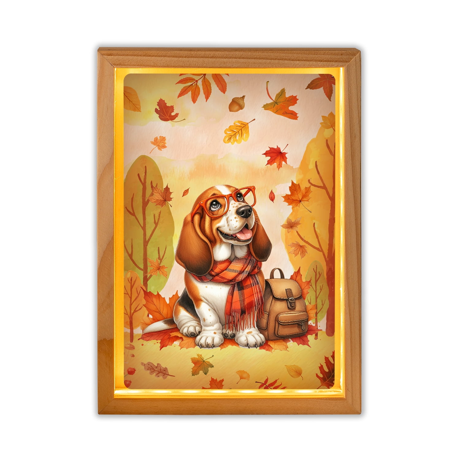 Welcome Fall Basset Hound Enjoys School Time Autumn Fall Leaves Acrylic ...