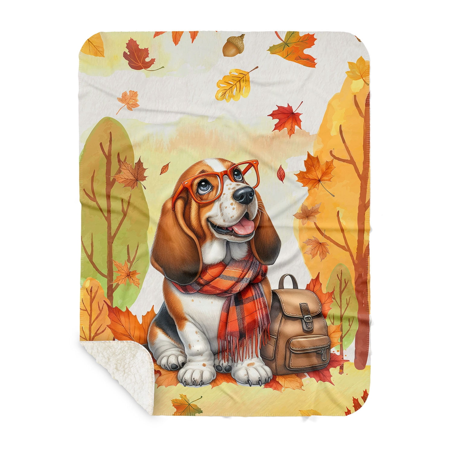 Welcome Fall Basset Hound Enjoys School Time Autumn Fall Leaves Cozy ...
