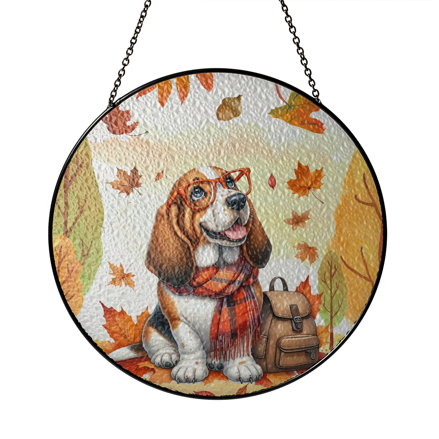 Welcome Fall Basset Hound Enjoys School Time Autumn Fall Leaves Stained ...