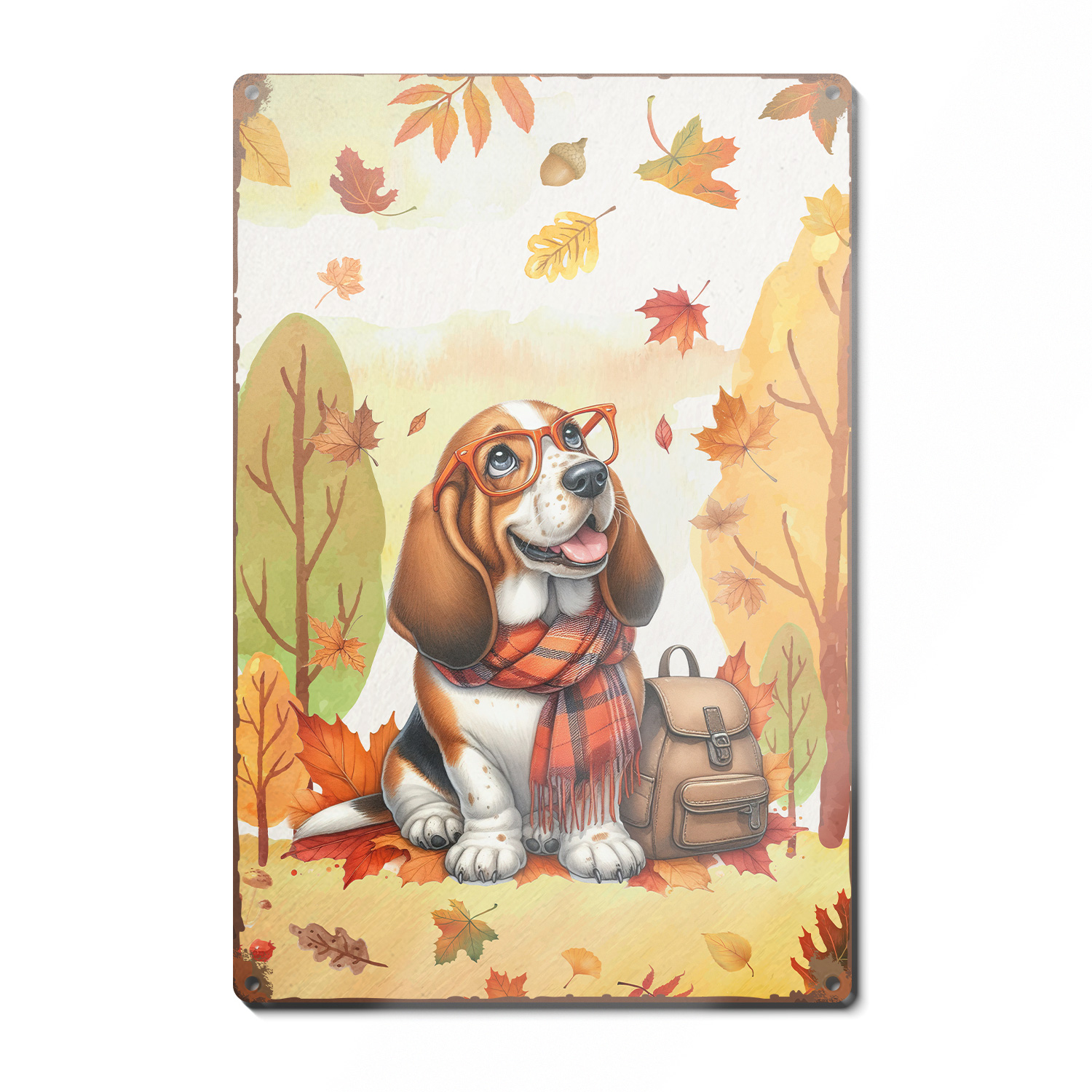 Welcome Fall Basset Hound Enjoys School Time Autumn Fall Leaves ...
