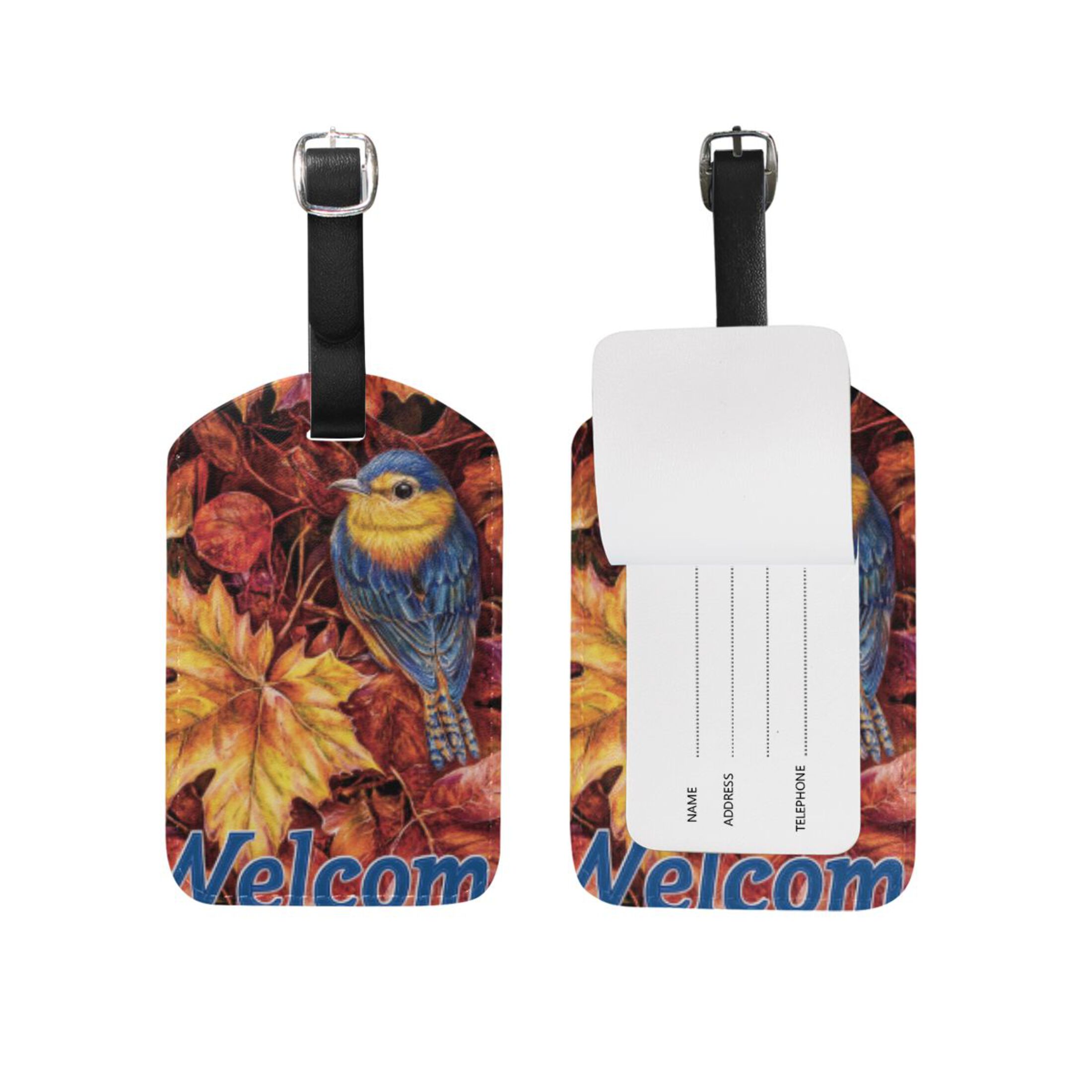 Welcome Fall Bird Luggage Tags PU Leather Name ID Labels for Suitcase ...