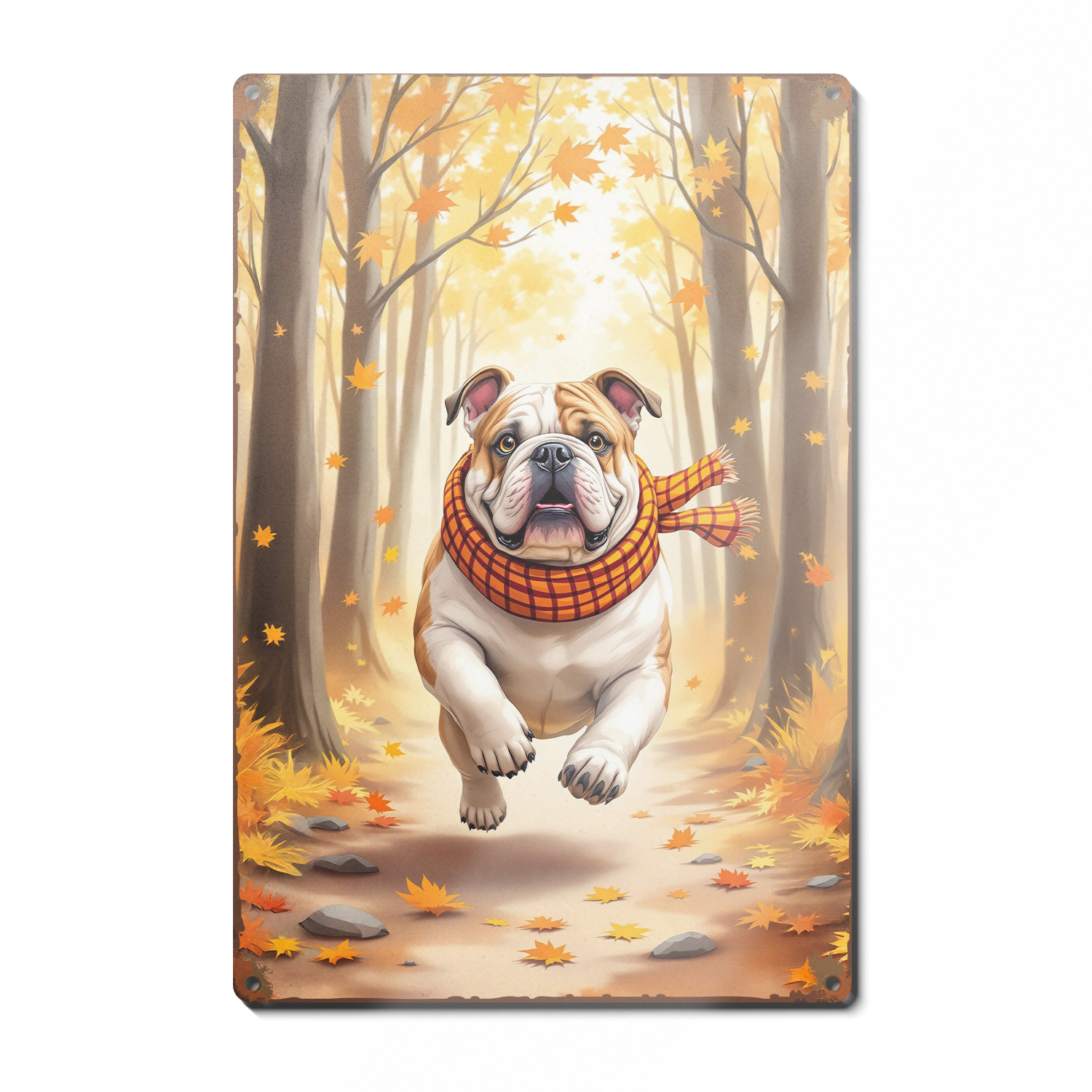 Welcome Fall Bulldog Strolling Through the Autumn Maple Forest Vertical ...