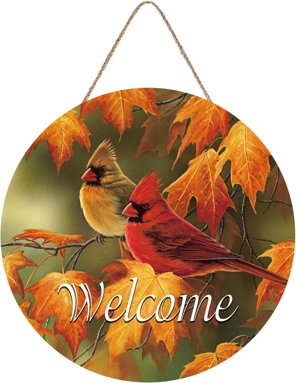 Welcome Fall Cardinal Front Door Sign, Autumn Maple Leaves Red Bird ...