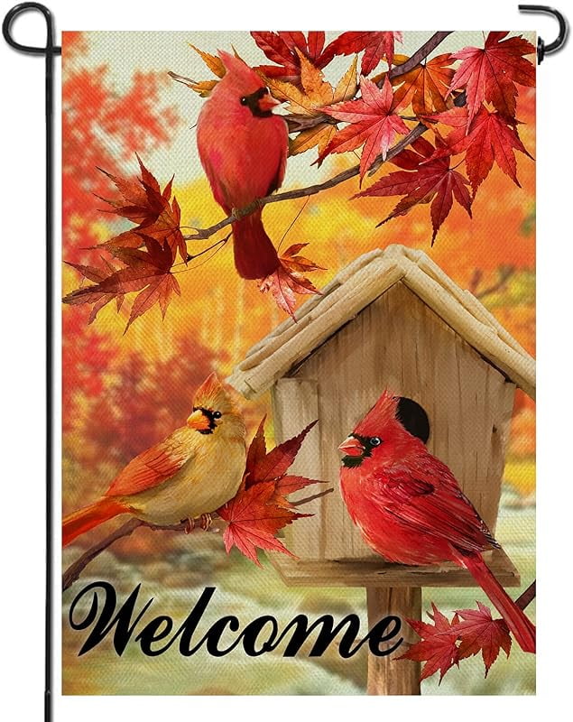 Welcome Fall Cardinal Red Birds Home Decorative Garden Flag, Autumn ...