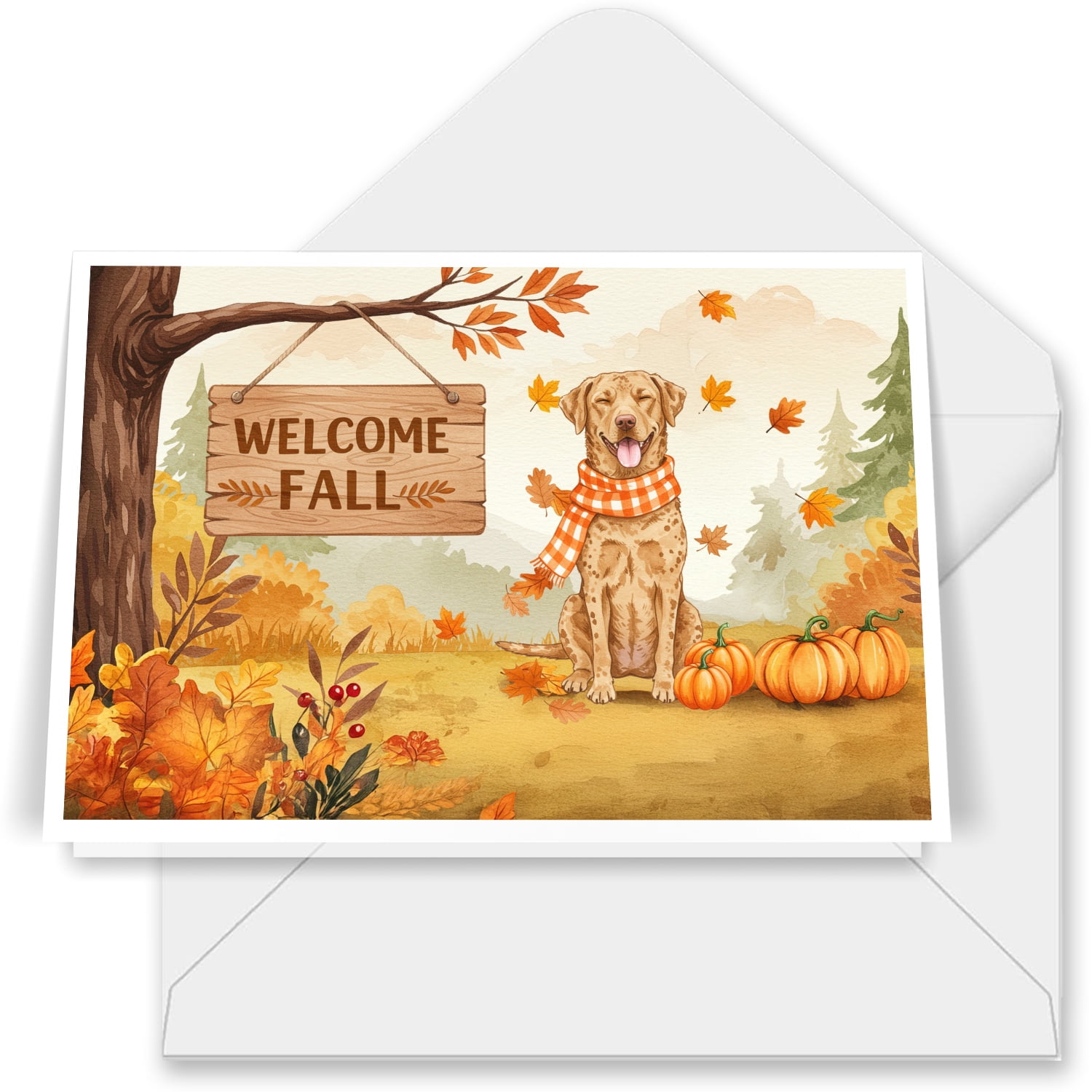 Welcome Fall Chesapeake Bay Retriever Cozy Autumn Field Pumpkins Leaves ...