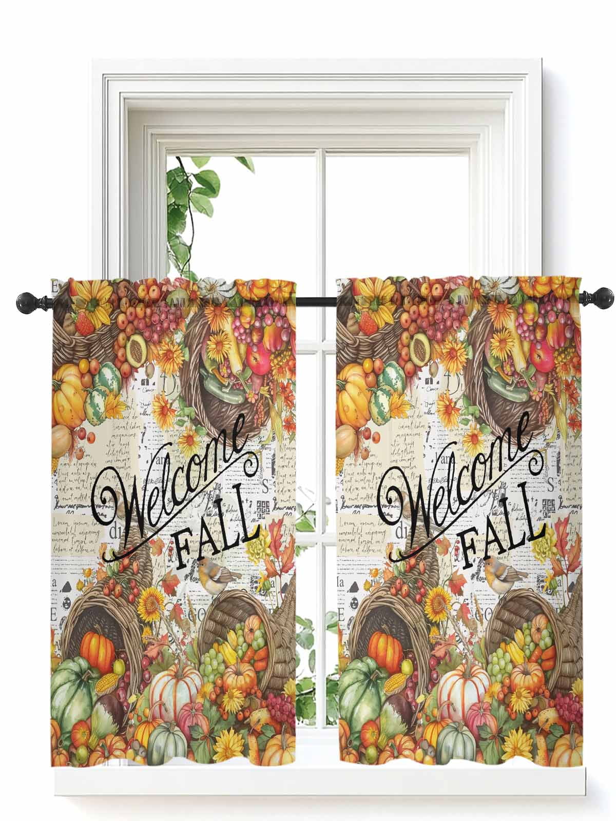 Welcome Fall Curtains 54 Inch Length, Sheer Curtains for Bedroom Living ...