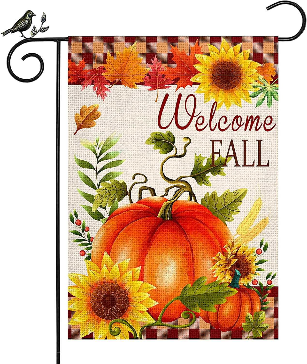 Welcome Fall Garden Flag 12 x 18 Inch Double Sided Autumn House Flag Pumpkin Sunflower fall ...