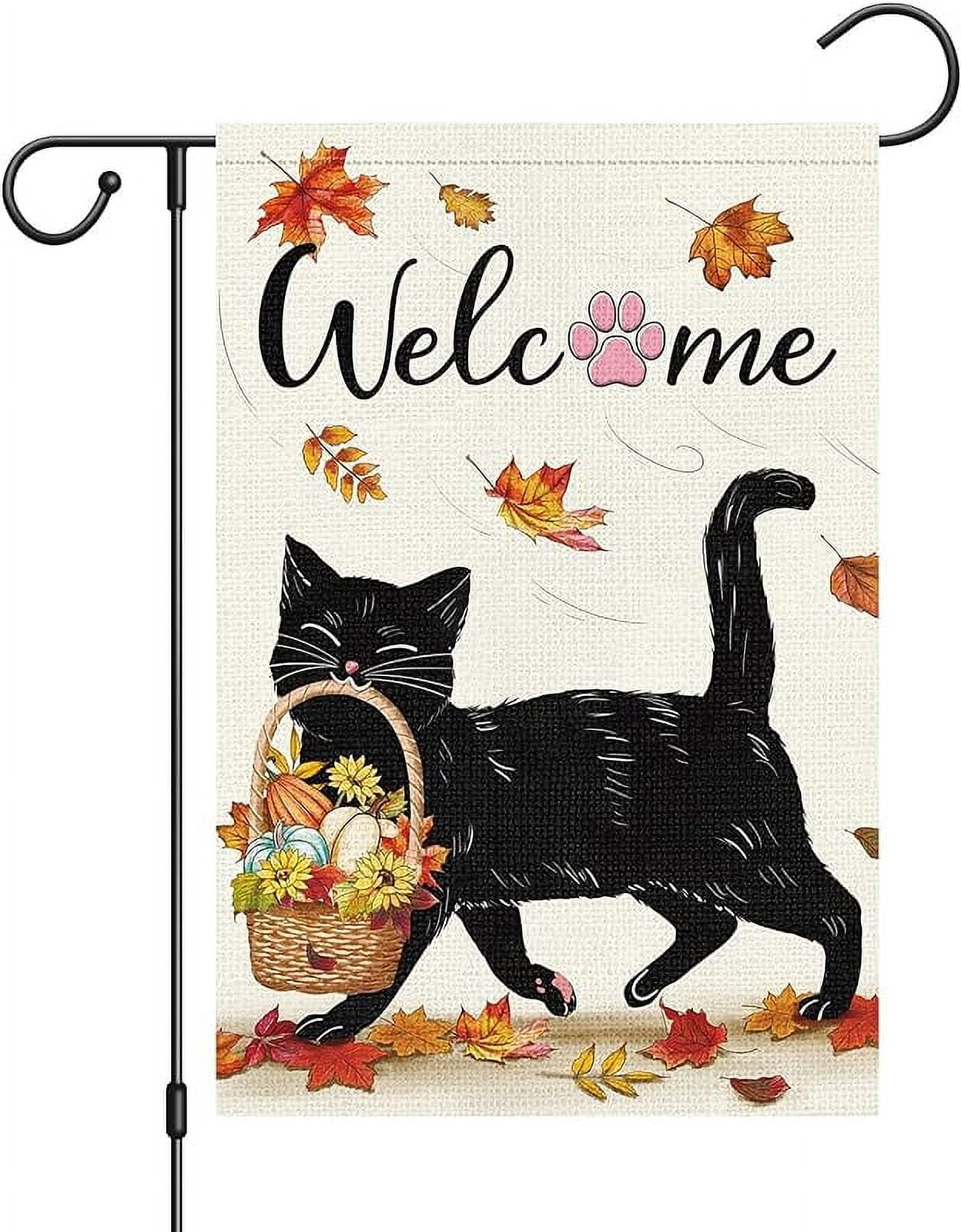 Welcome Fall Garden Flag 12x18 Double Sided, Small Burlap Autumn Black ...