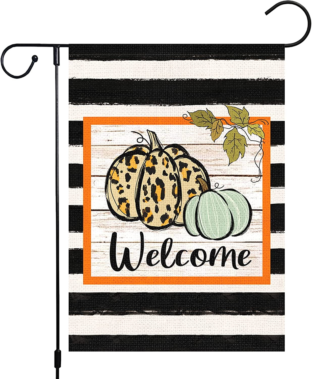 Welcome Fall Garden Flag Black Stripe Leopard Pumpkin Garden Flags ...