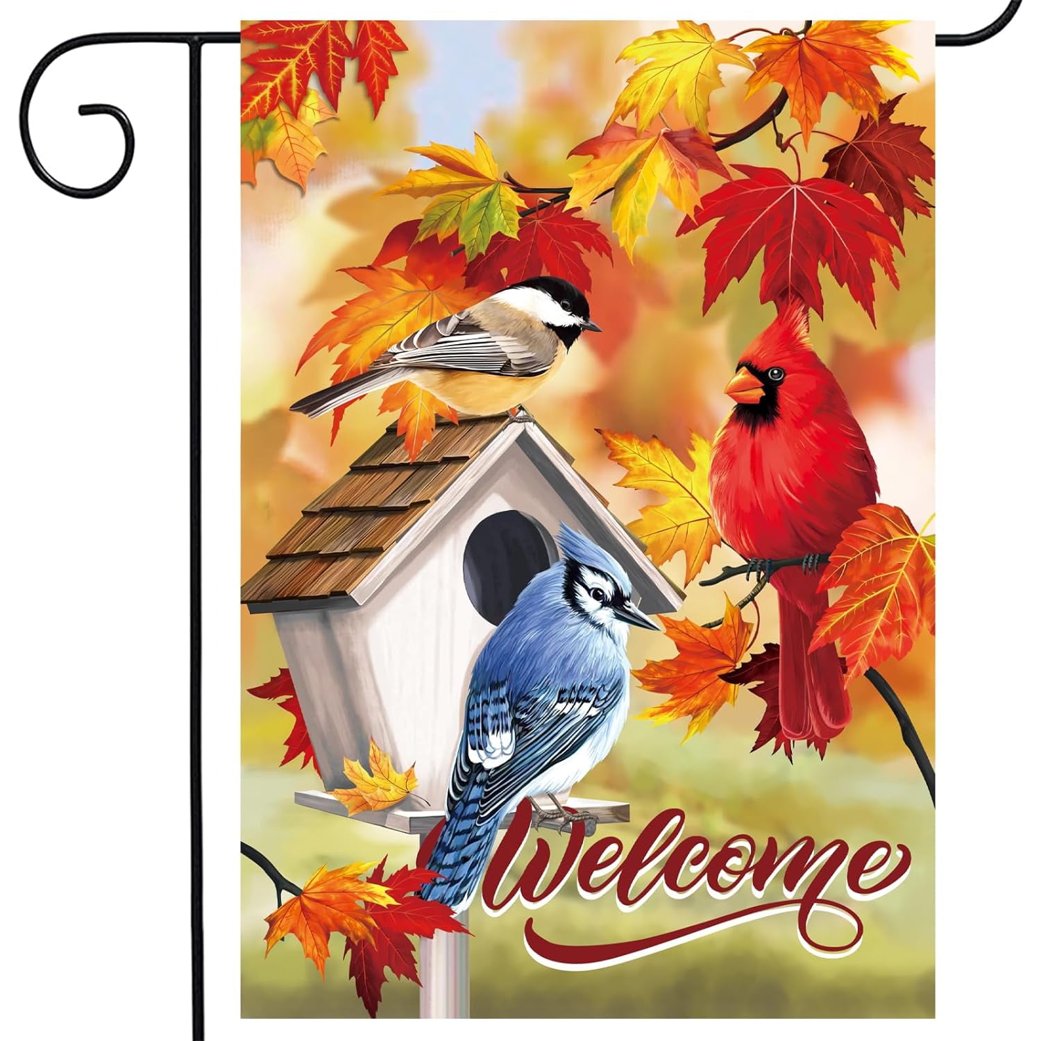 Welcome Fall Garden Flag Double Sided Vertical Maple Leaves Cardinal ...