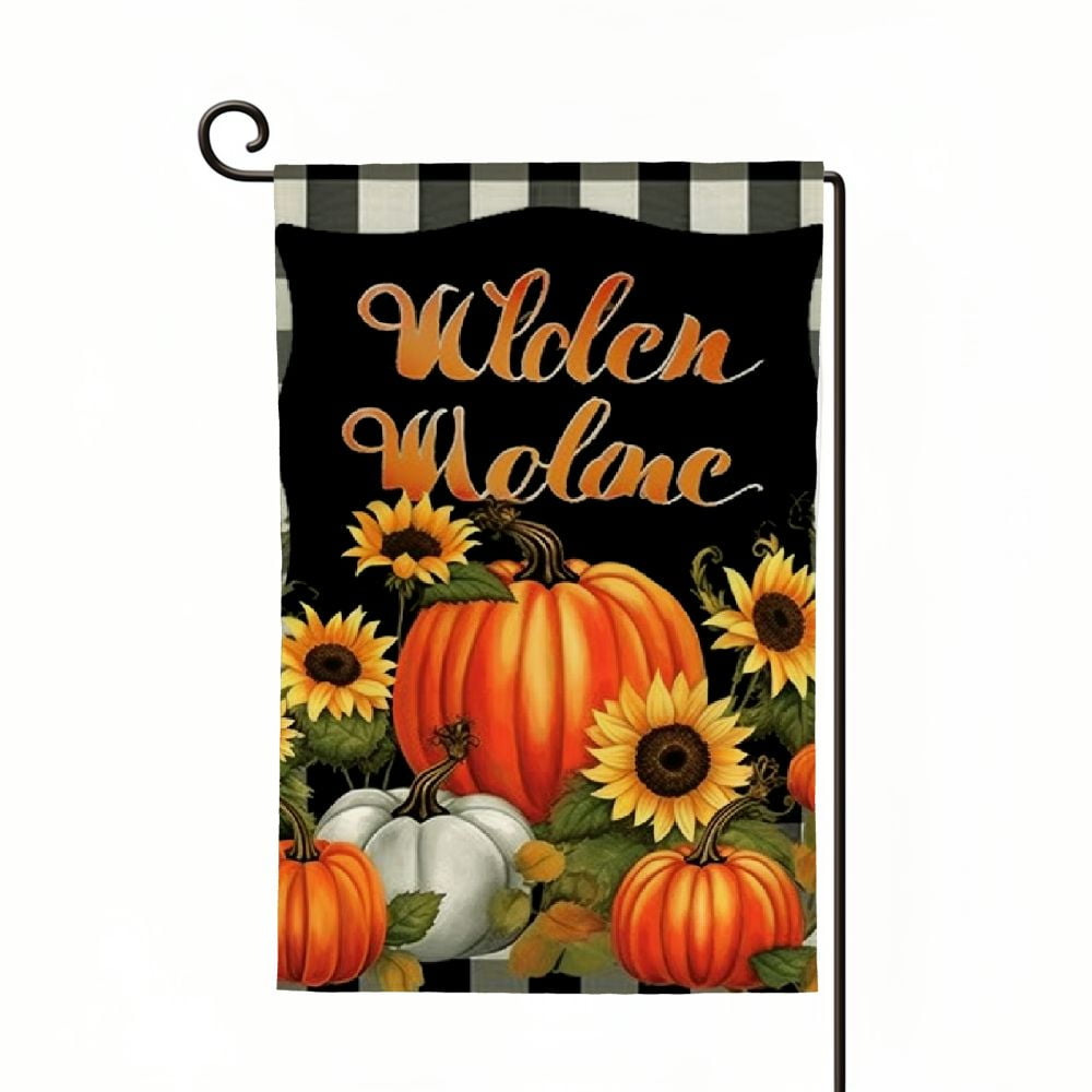 Welcome Fall Garden Flag Double Sided Vertical, Plaid Pumpkin Small ...