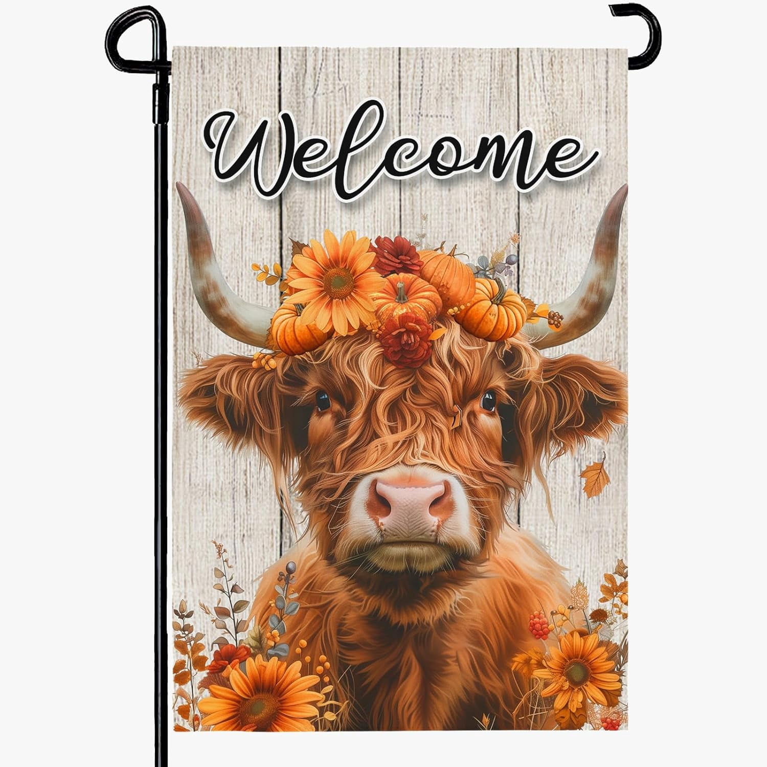 Welcome Fall Garden Flag Highland Cow Sunflower Yard Flag Double Sided ...