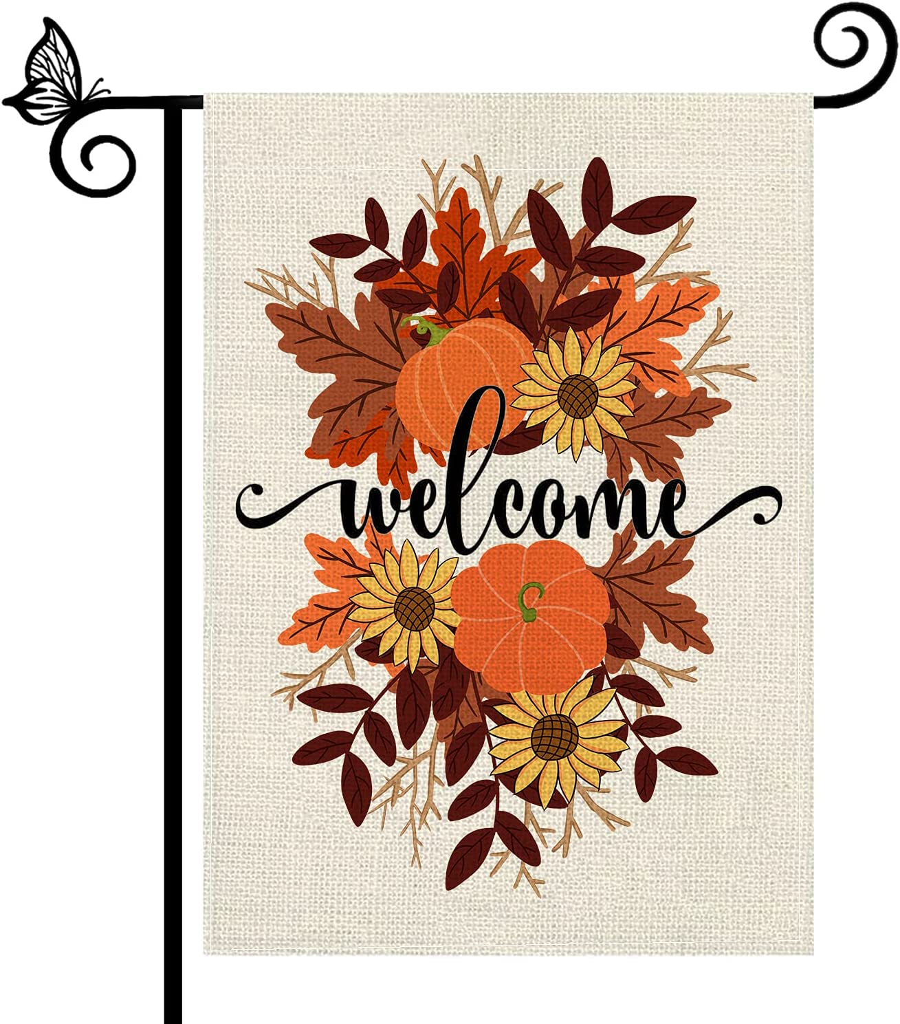 Welcome Fall Garden Flag Pumpkin Sunflower Maple Leaf Wreath Flags ...