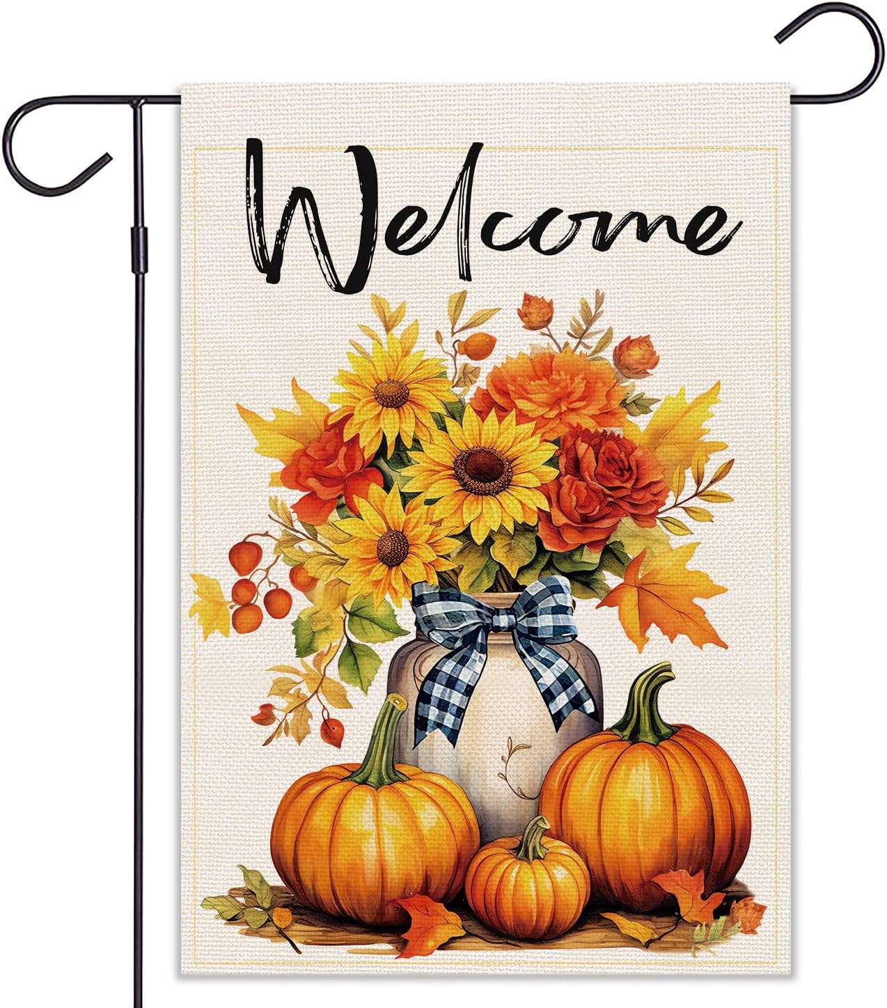 Welcome Fall Garden Flag Thanksgiving Floral Vase Pumpkin Bow Garden ...