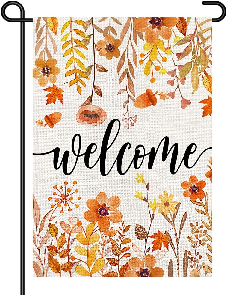 Welcome Fall Garden Flags for Outside Burlap Double Sided, Autumn Sign ...