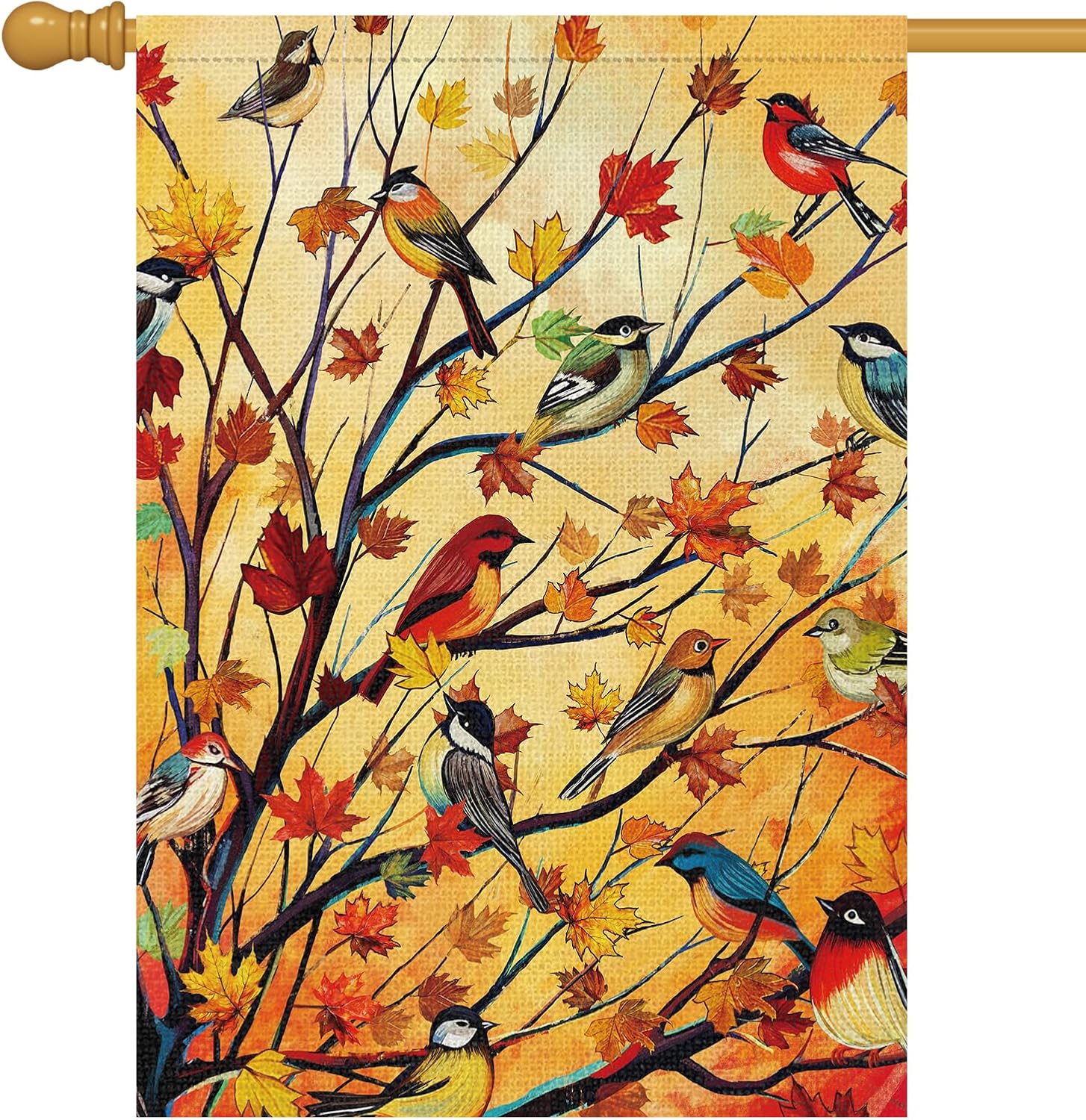 Welcome Fall Garden House Flag Double Sided, Autumn Maple Tree Birds ...