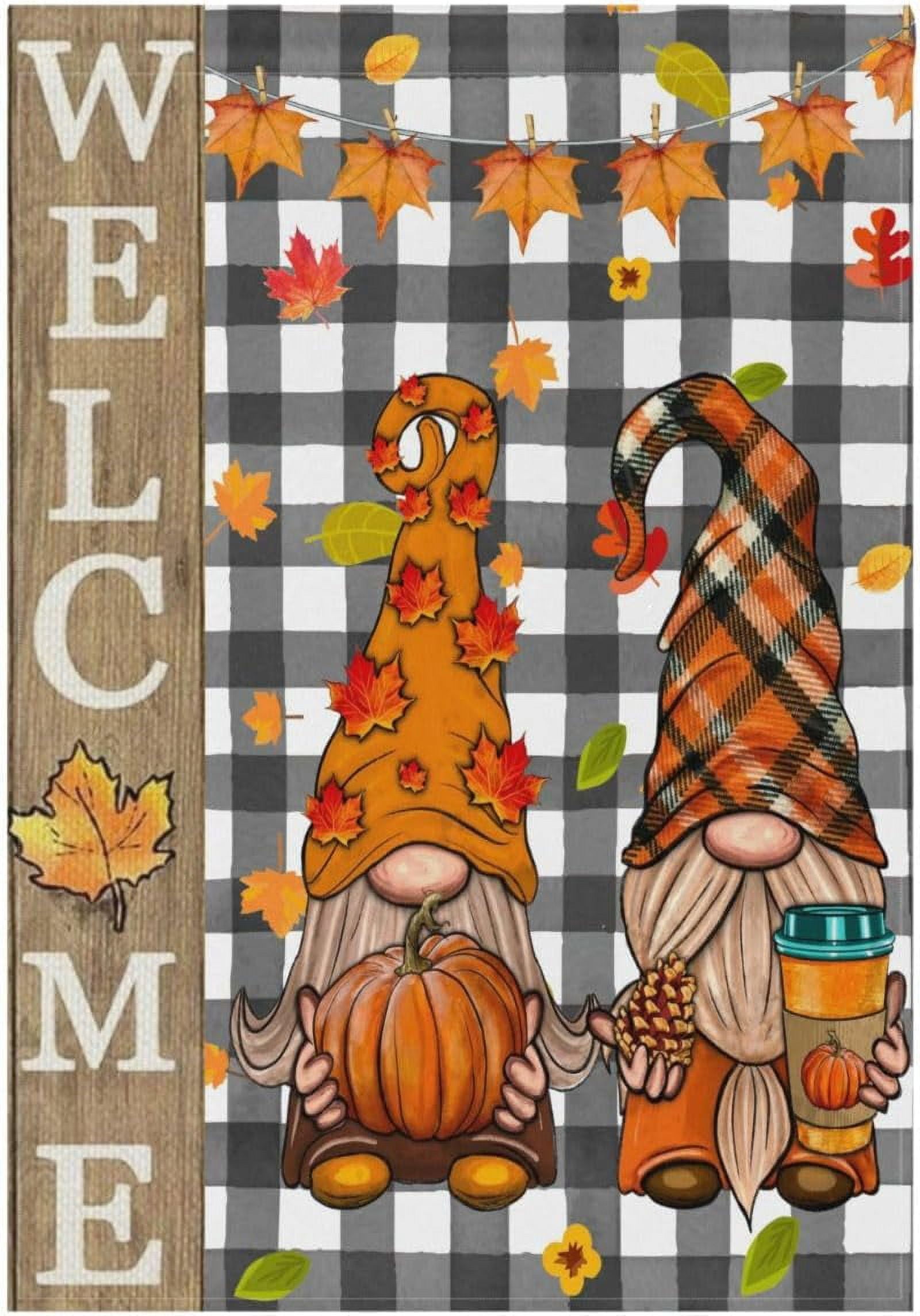 Welcome Fall Gnomes Garden Flag, Maple Leaves Pumpkin Double Sided ...