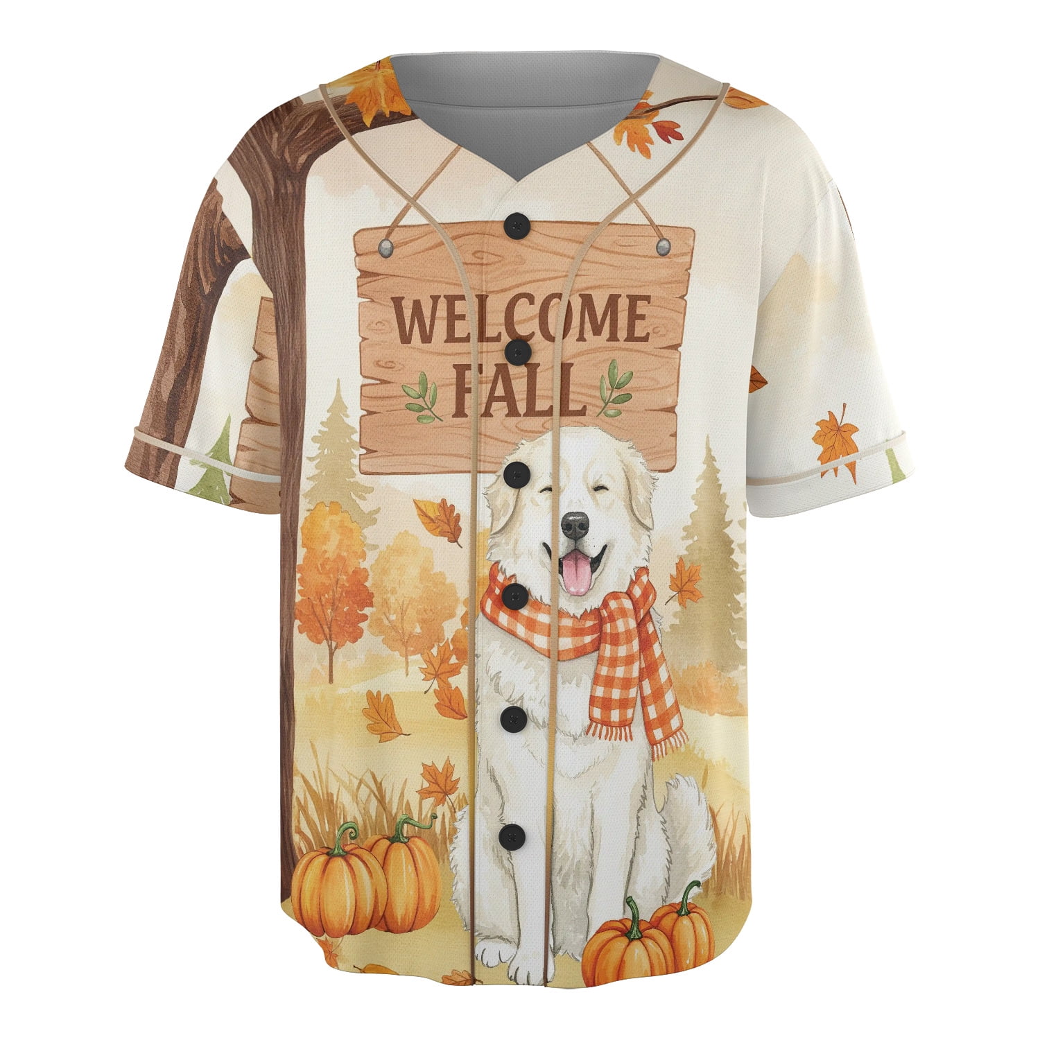 Welcome Fall Great Pyrenees Cozy Autumn Field Pumpkins Golden Leaves ...