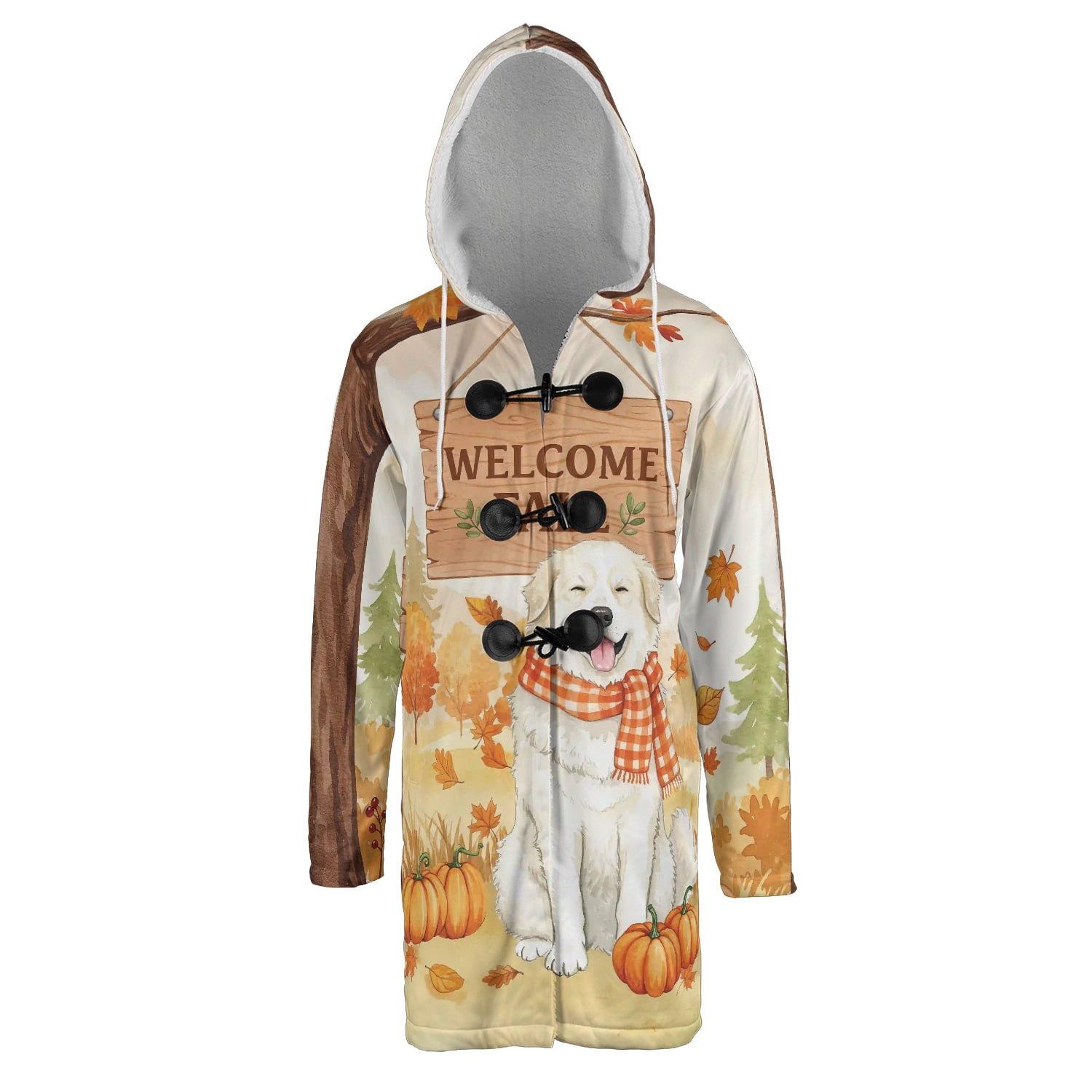 Welcome Fall Great Pyrenees Cozy Autumn Field Pumpkins Golden Leaves ...