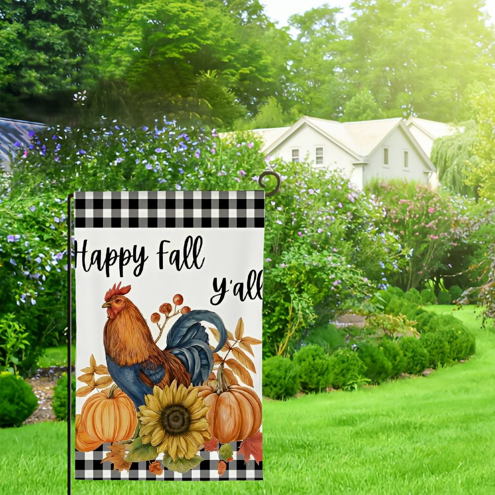 Welcome Fall Harvest Chicken Garden Flag Happy Fall Y'all House Flag ...