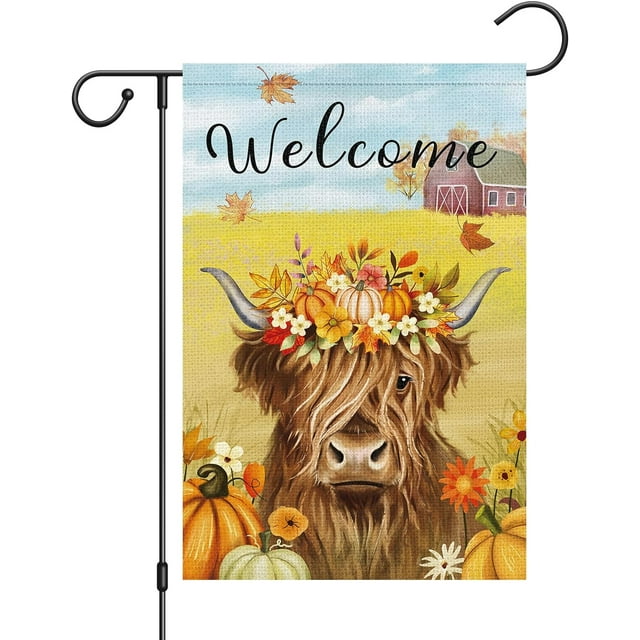 Welcome Fall Highland Cattle Garden Flag Double Sided Vertical Cow ...