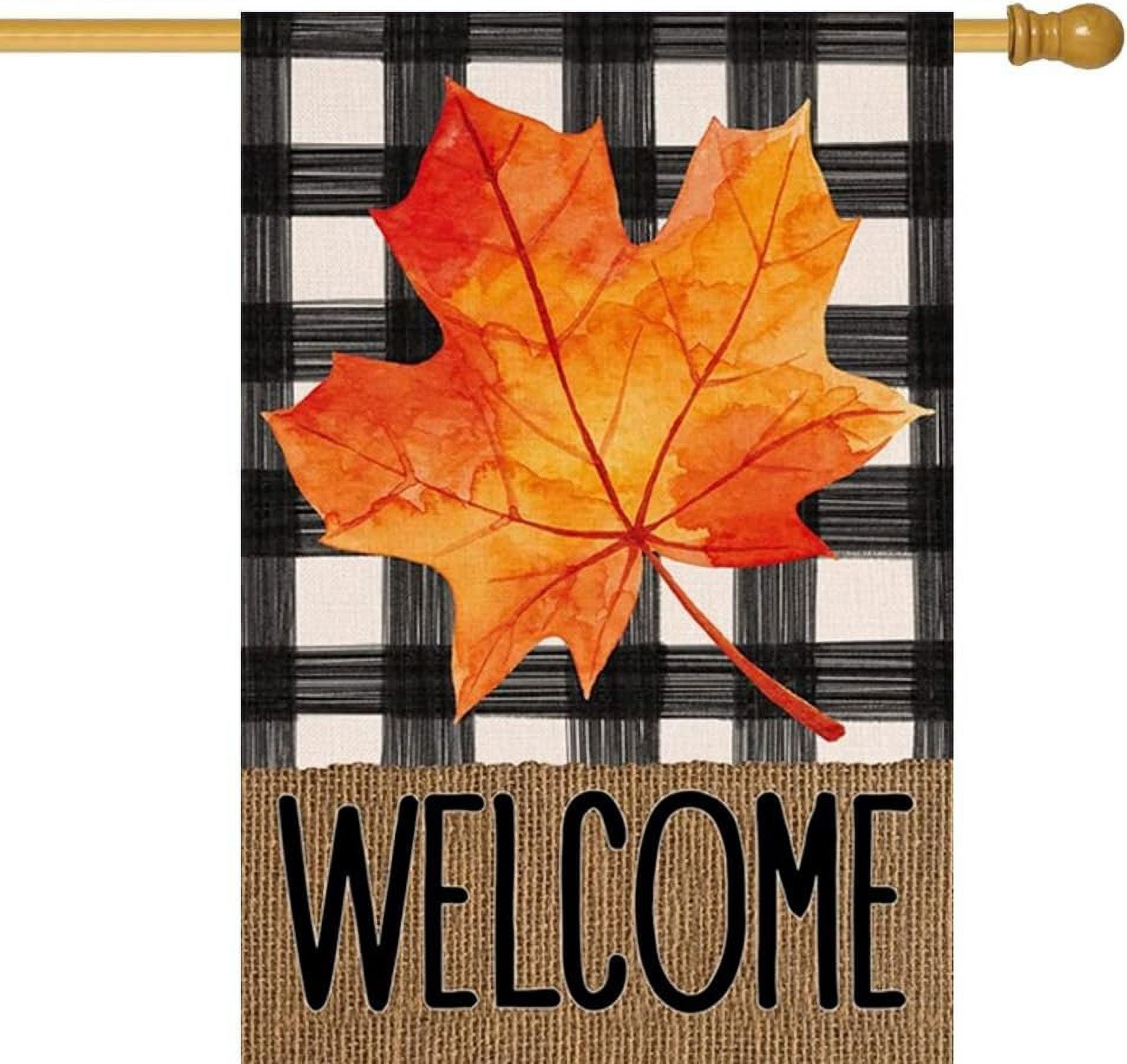 Welcome Fall House Flag 28 x 40 Inch Autumn Leaves Buffalo Plaid ...