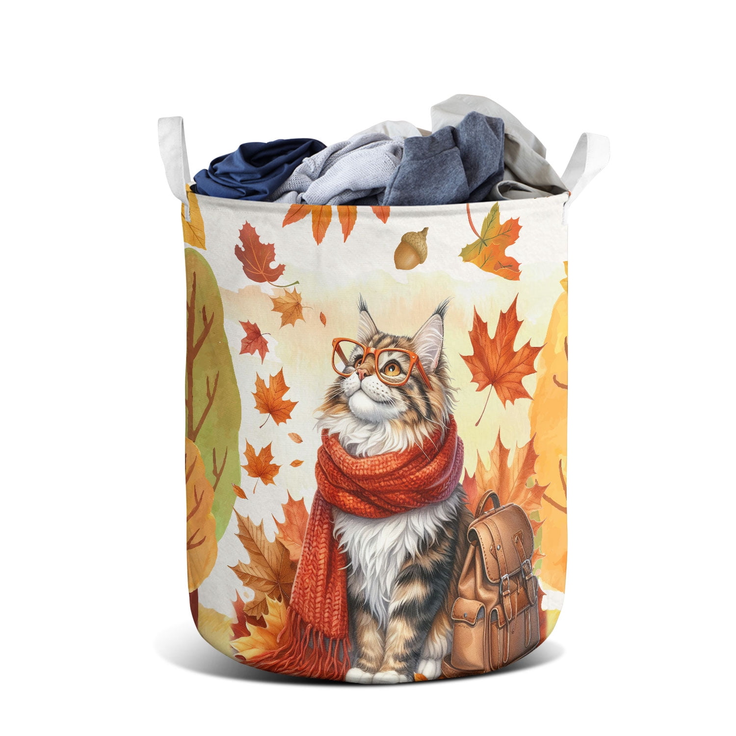 Welcome Fall Maine Coon Enjoys School Time Autumn Fall Leaves Foldable ...