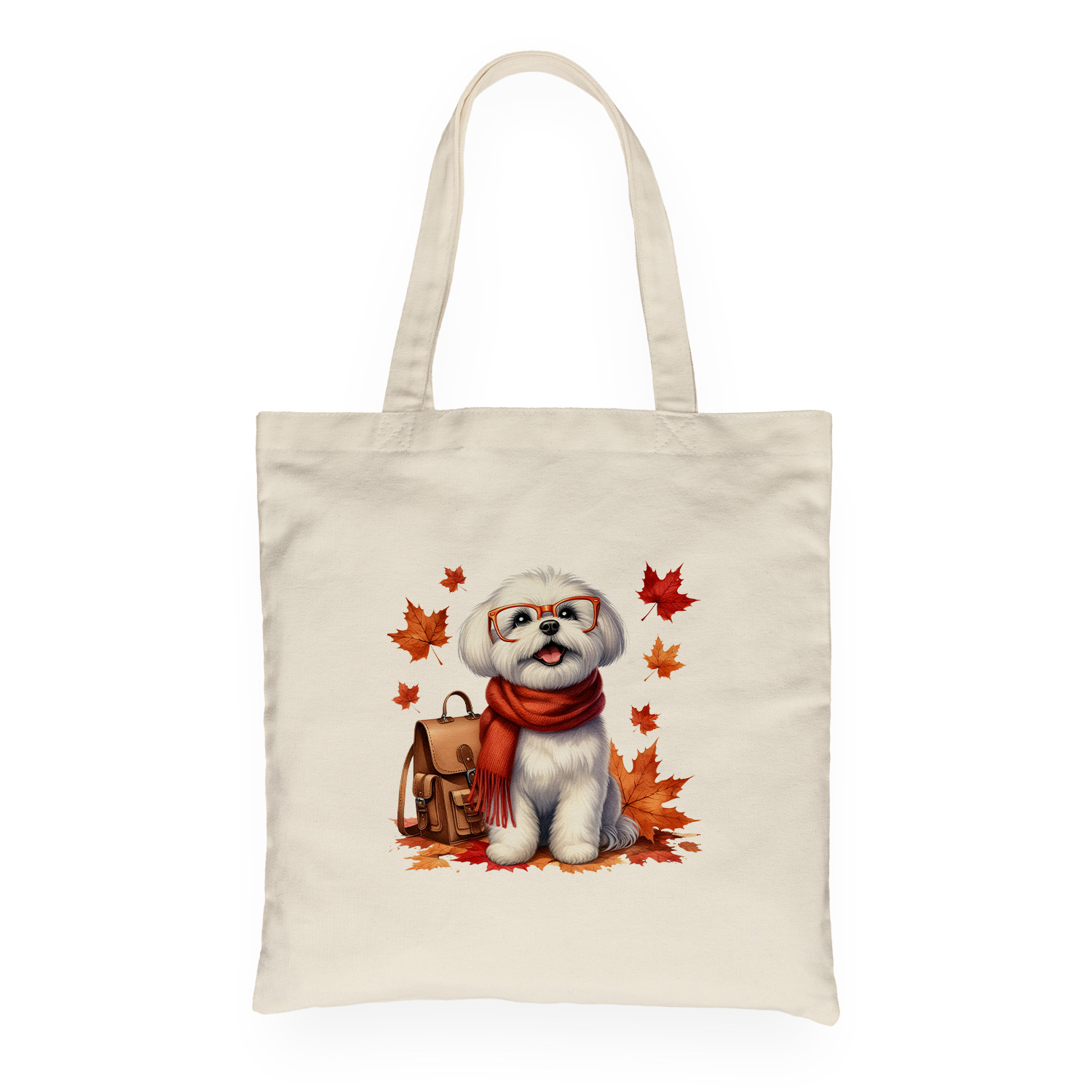 Welcome Fall Maltese Enjoys School Time Autumn Fall Leaves Canvas Tote ...