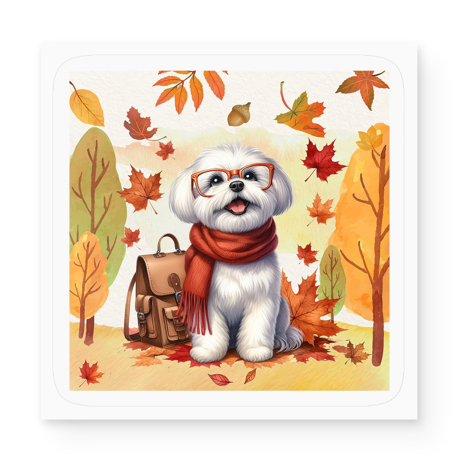 Welcome Fall Maltese Enjoys School Time Autumn Fall Leaves Vinyl ...