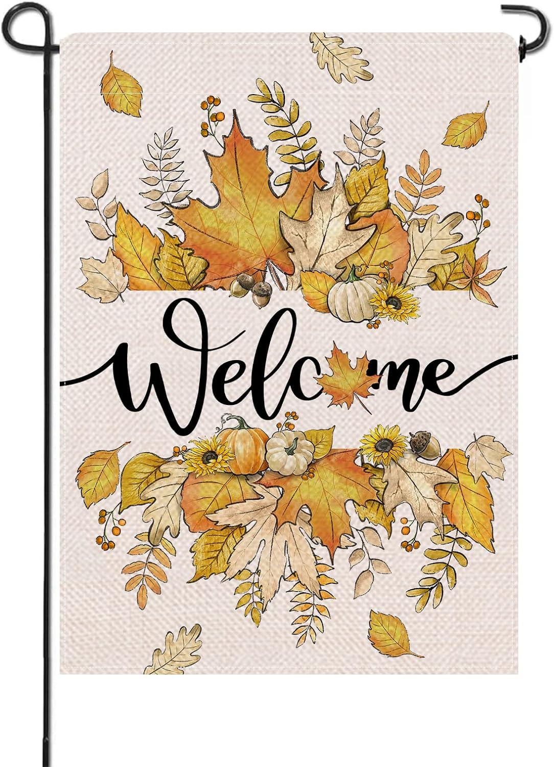 Welcome Fall Maple Leaves Small Decorative Garden Flag, Autumn Pumpkin ...