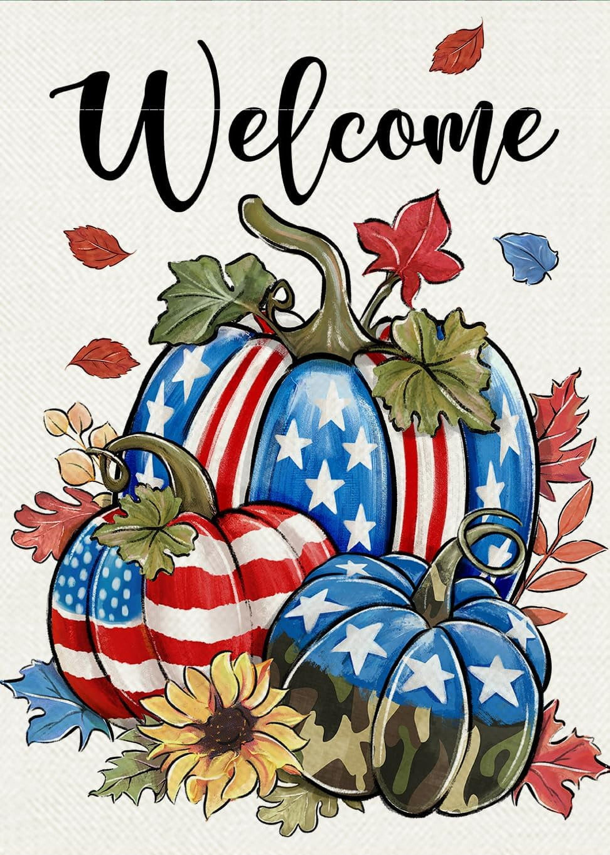 Welcome Fall Memorial Day Pumpkin Decorative Garden Flag, Autumn ...