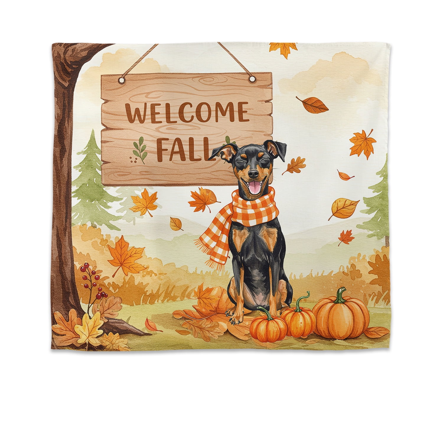 Welcome Fall Miniature Pinscher Cozy Autumn Field Pumpkins Golden ...