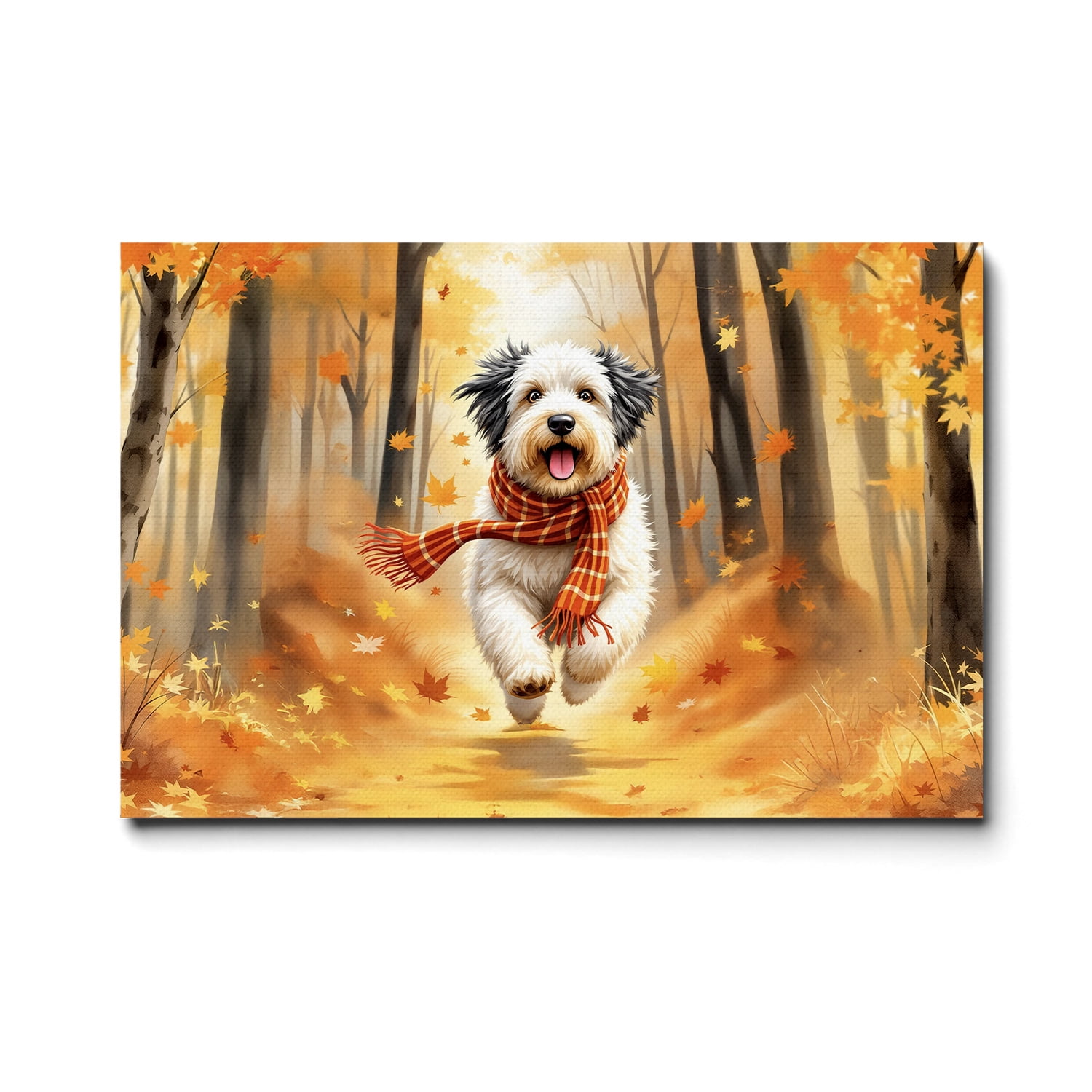 Welcome Fall Old English Sheepdog Strolling Through the Autumn Maple ...