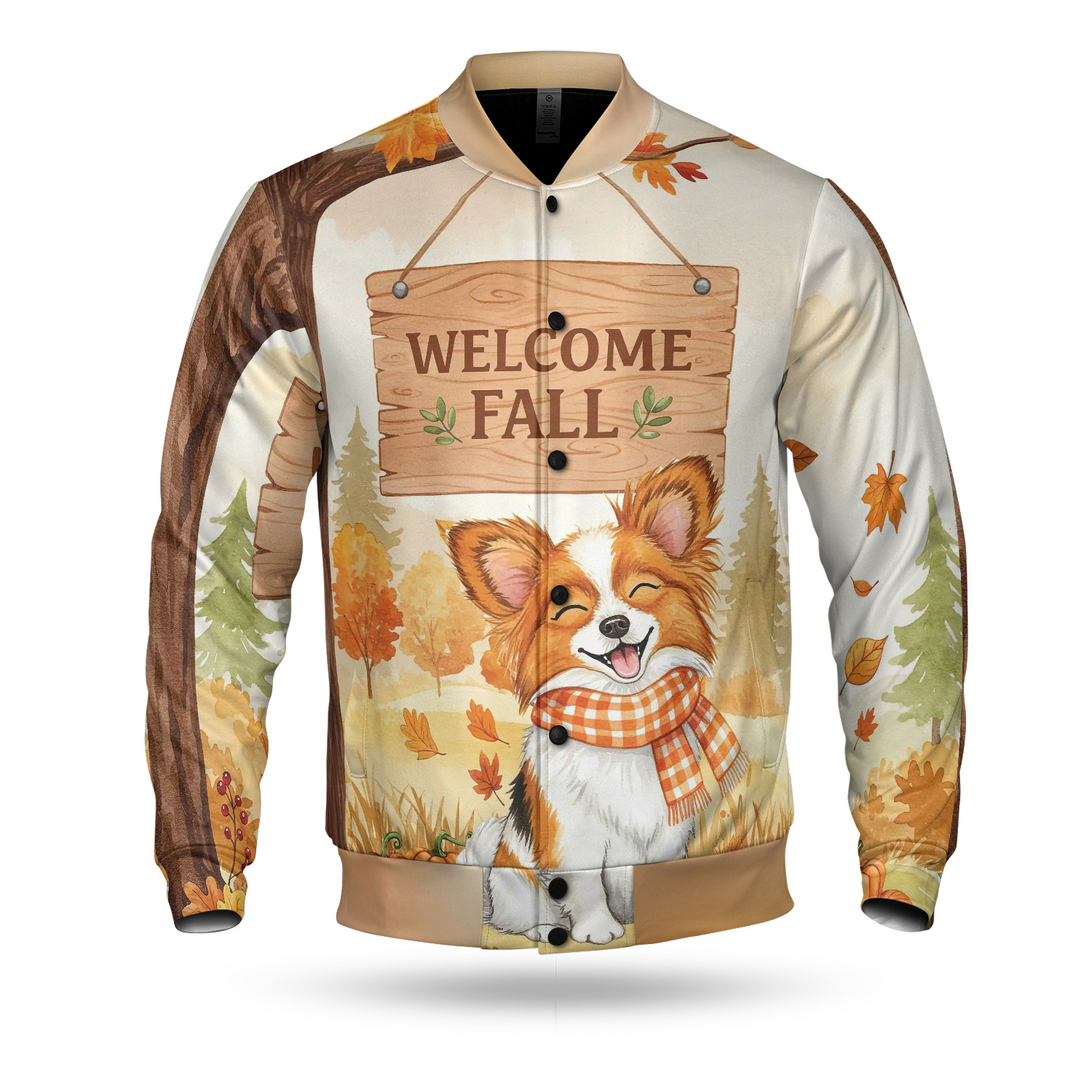 Welcome Fall Papillon Cozy Autumn Field Pumpkins Golden Leaves All Over ...