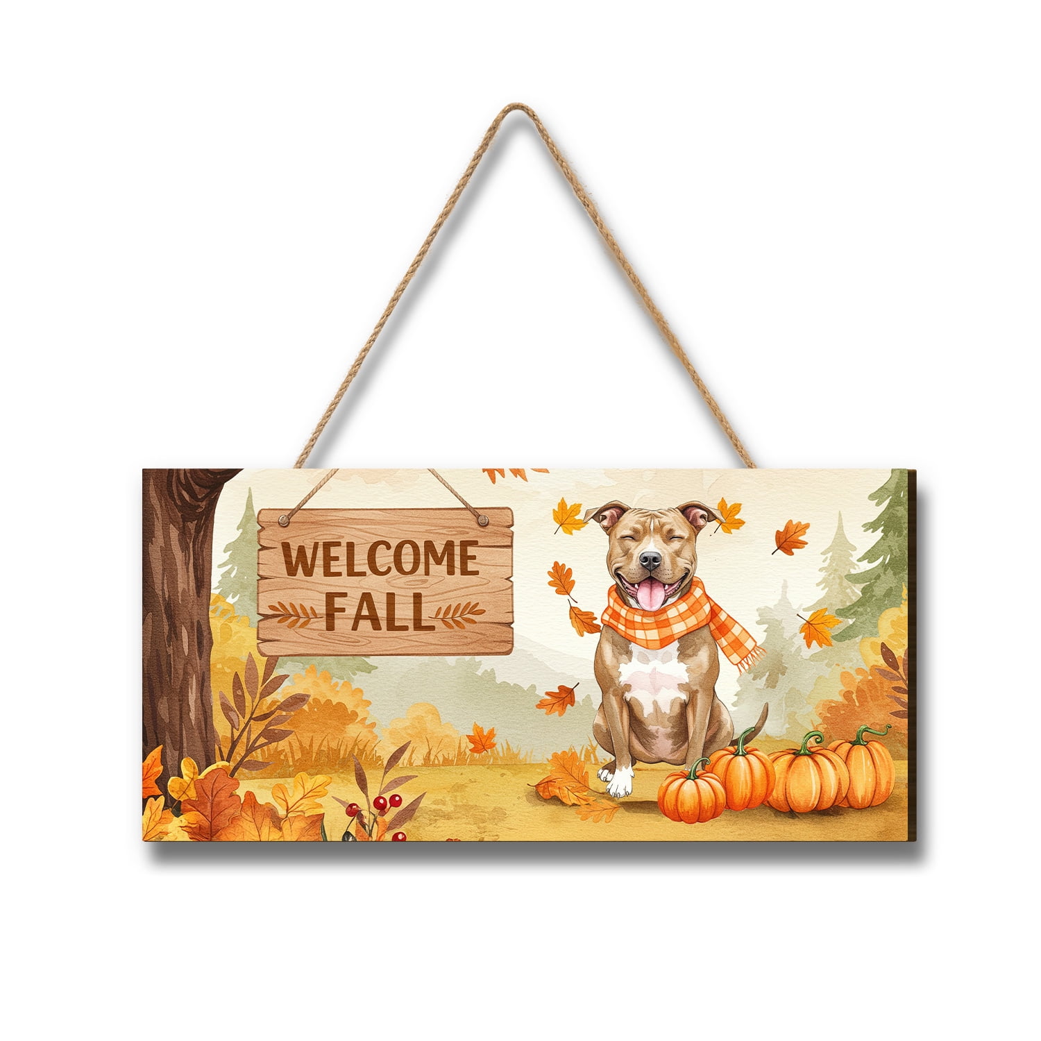 Welcome Fall Pitbull Cozy Autumn Field Pumpkins Golden Leaves Landscape ...