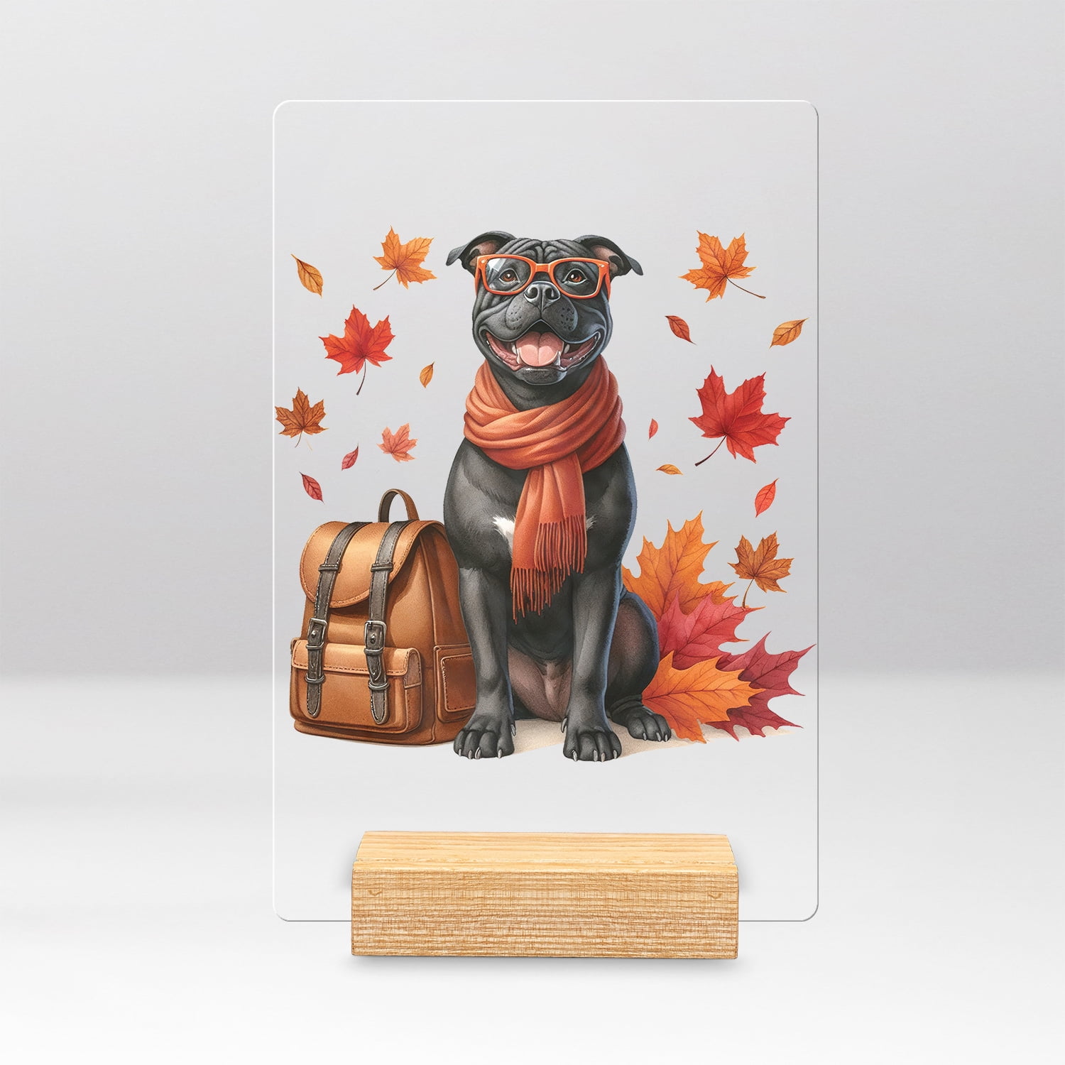Welcome Fall Pitbull Enjoys School Time Autumn Fall Leaves Acrylic ...