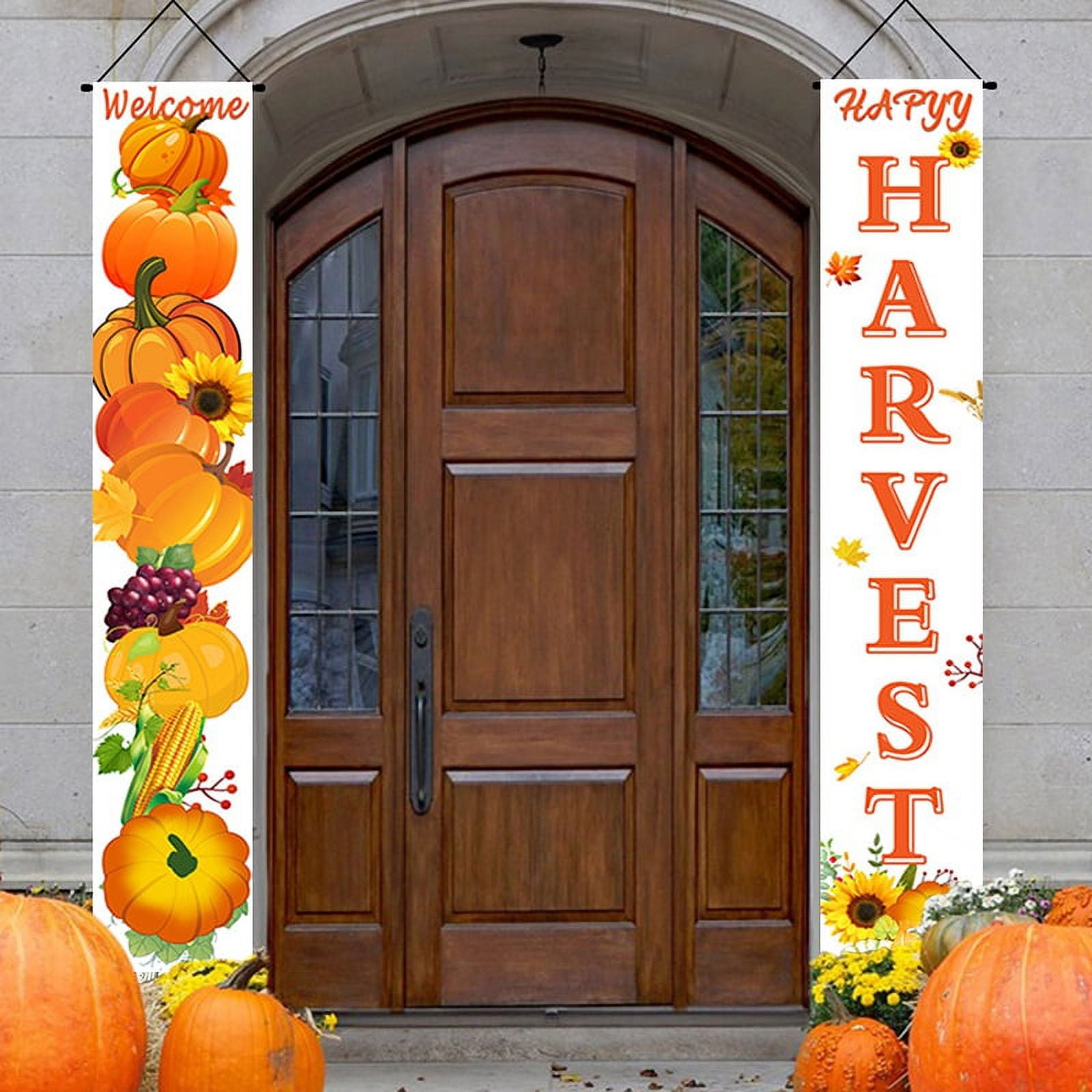 Welcome Fall Porch Banners Autumn Harvest Door Banner with Pumpkin ...