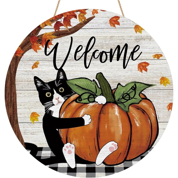 Welcome Fall Pumpkin Wooden Door Hanger, Front Door Sign, Farmhouse ...