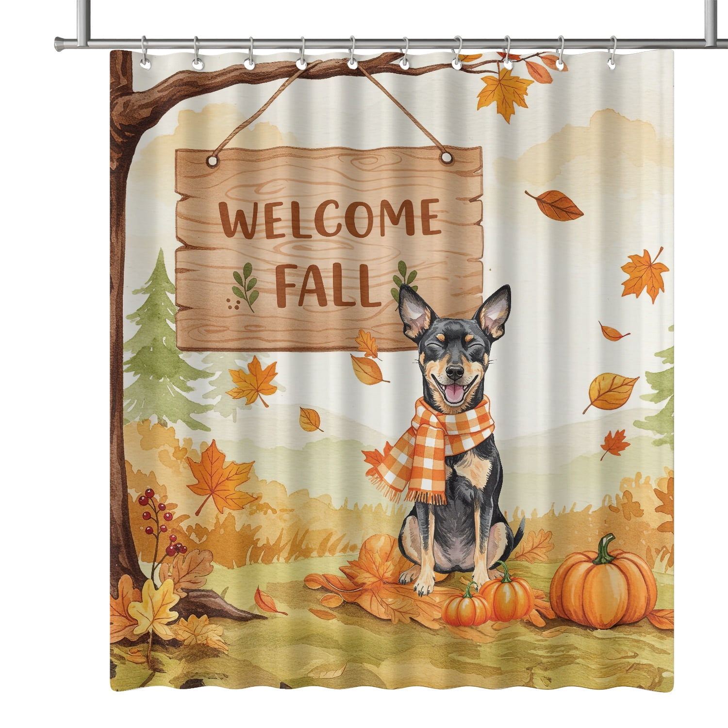 Welcome Fall Rat Terrier Cozy Autumn Field Pumpkins Golden Leaves ...
