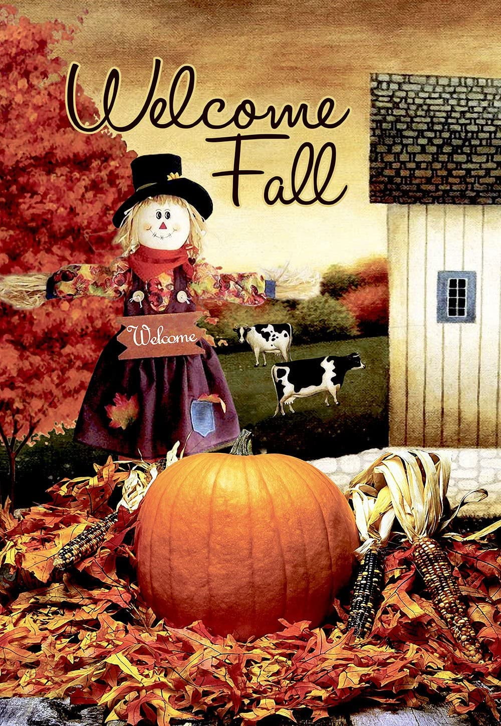 Welcome Fall Scarecrow Harvest Decorative House Flag Double Sided ...