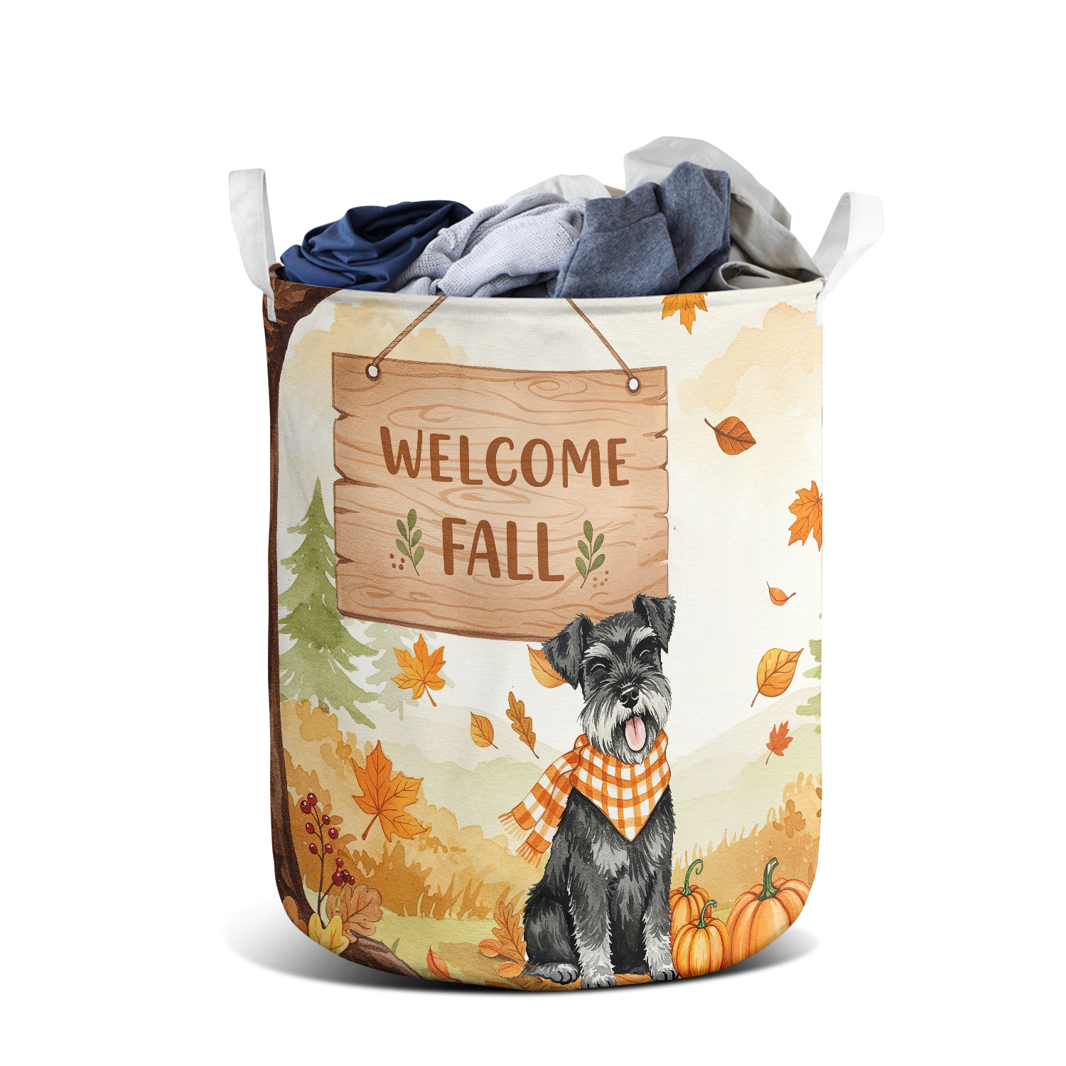 Welcome Fall Schnauzer Cozy Autumn Field Pumpkins Golden Leaves ...