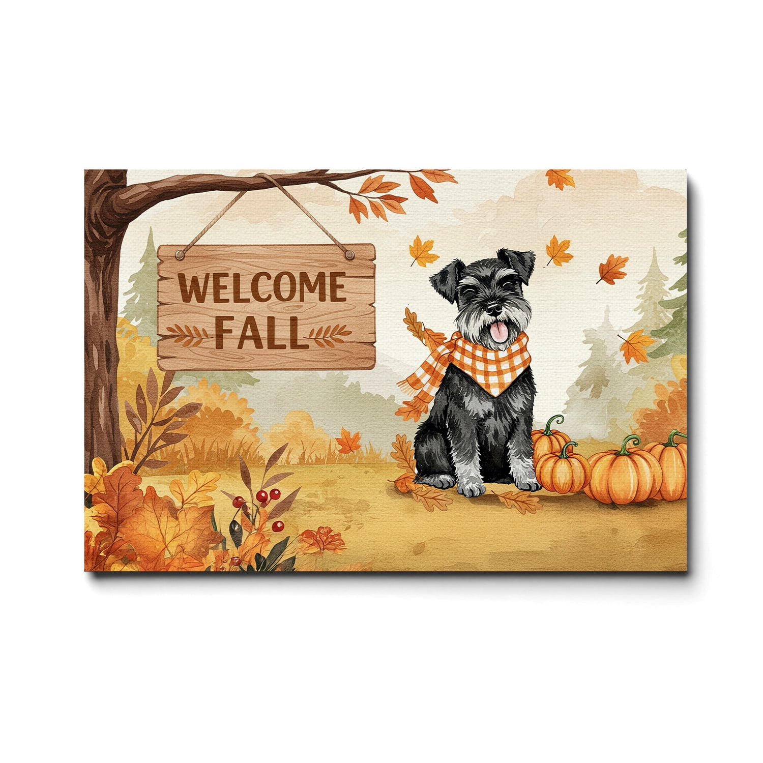 Welcome Fall Schnauzer Cozy Autumn Field Pumpkins Golden Leaves ...