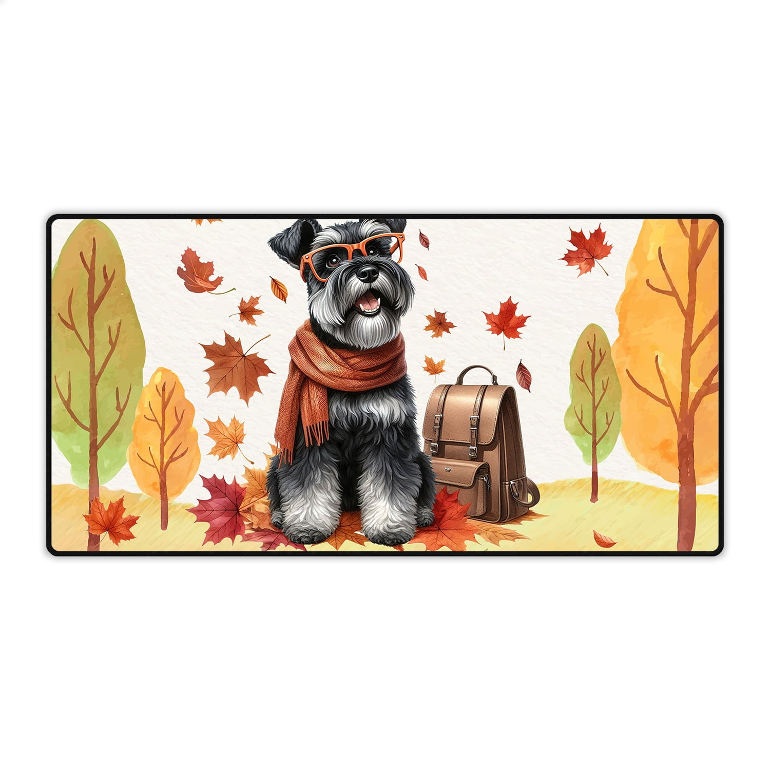 Welcome Fall Schnauzer Enjoys School Time Autumn Fall Leaves Desk Mat ...