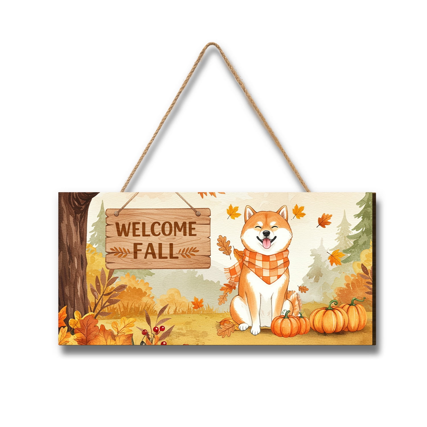 Welcome Fall Shiba Inu Cozy Autumn Field Pumpkins Golden Leaves ...