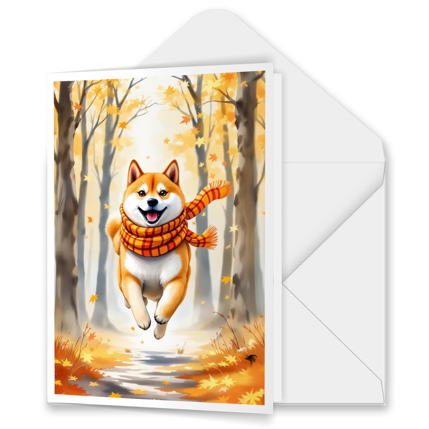 Welcome Fall Shiba Inu Strolling Through the Autumn Maple Forest 5x7in ...