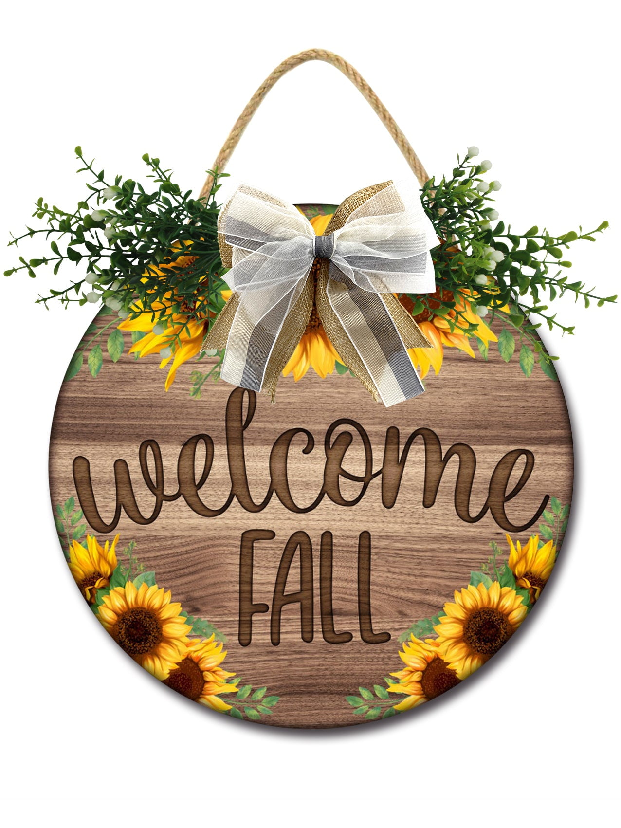 Welcome Fall Sign Front Door Porch Decorations, Round Rustic Wood ...
