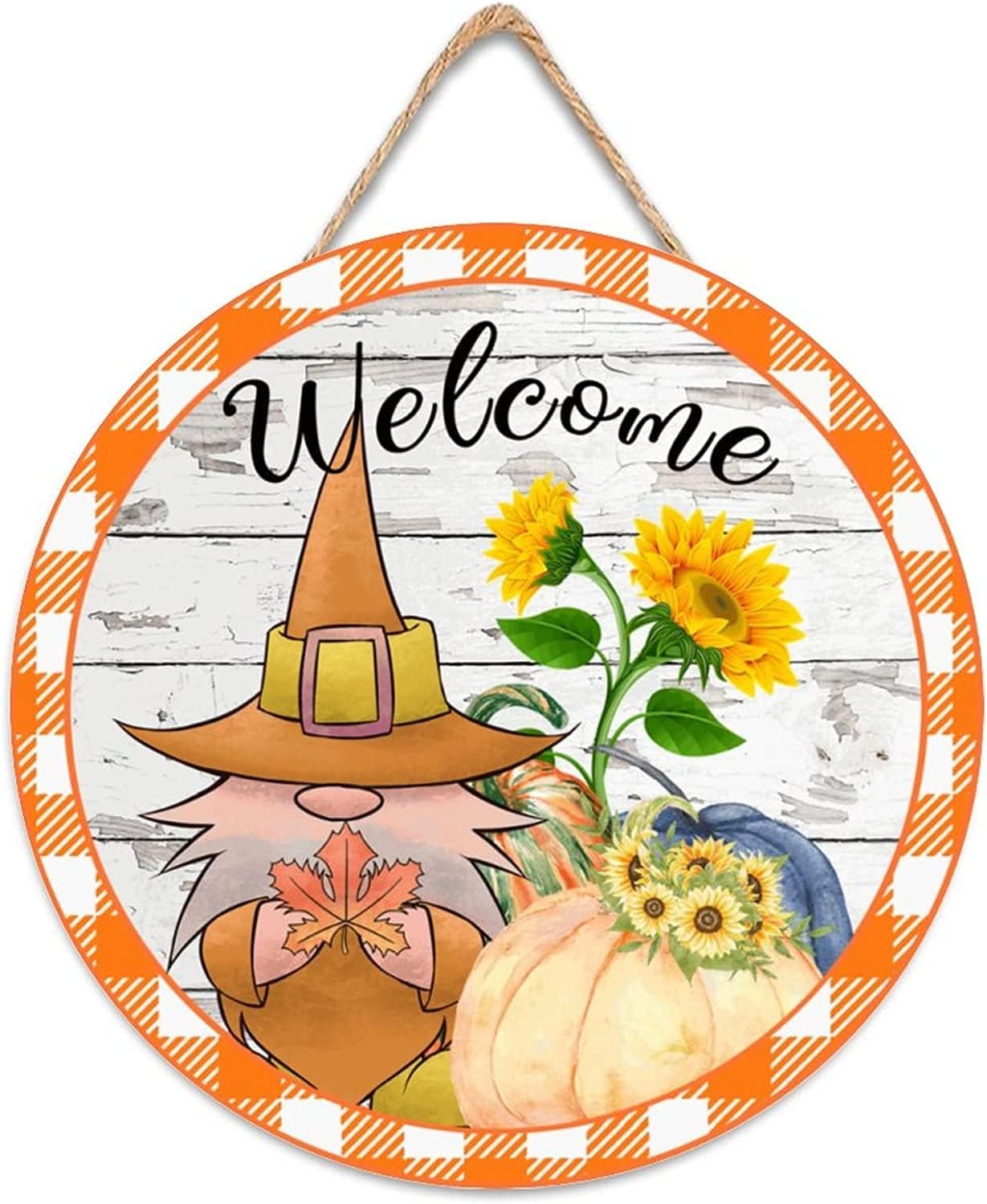Welcome Fall Sign for Front Door Fall Round Wood Hanging Sign With ...
