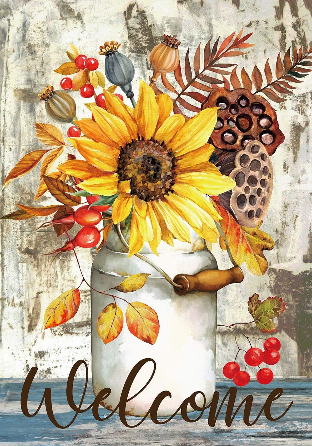 Welcome Fall Sunflower Jar Decoration Autumn Garden Flag Outdoor Yard ...
