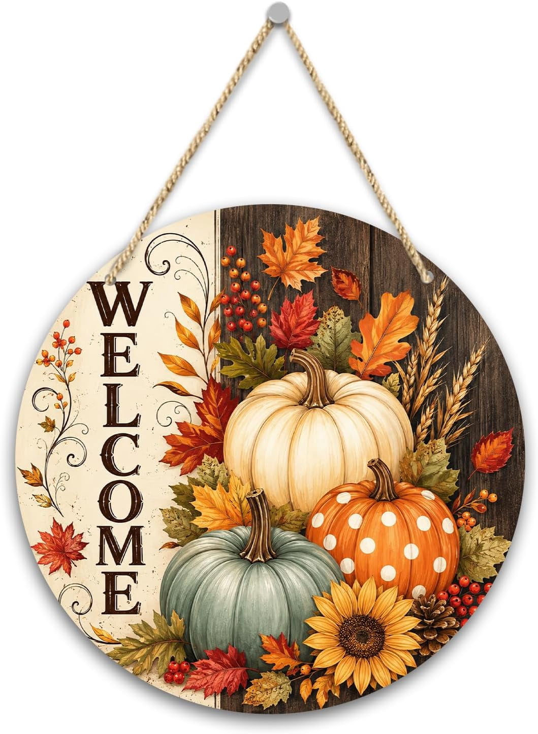 Welcome Fall Sunflower Wooden Door Hanger, Front Door Sign, Farmhouse ...