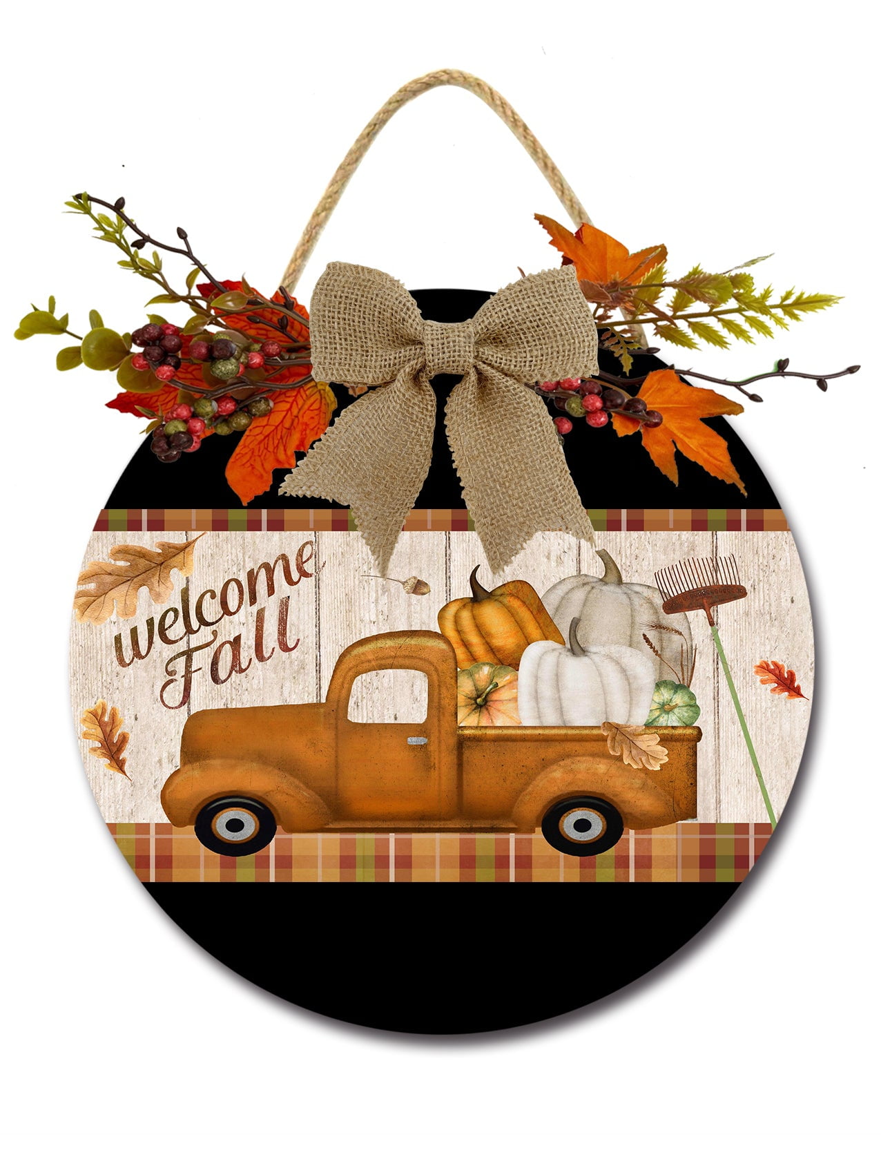 Welcome Fall Truck Sign Front for Door Decoration, 12 in Round Wood ...
